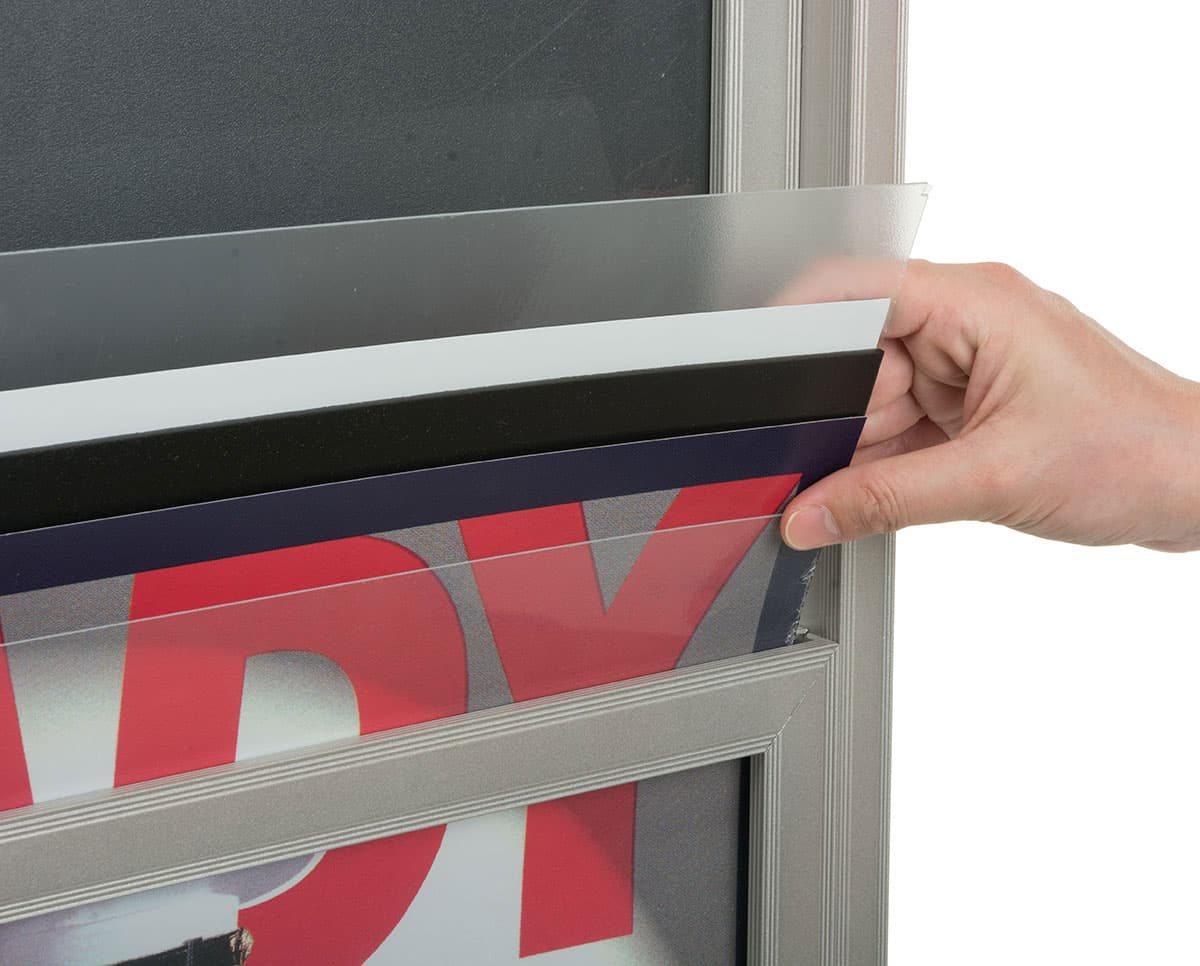 Triple Poster Stand | Silver 3-Tiered, Double-Sided Sign Display ...
