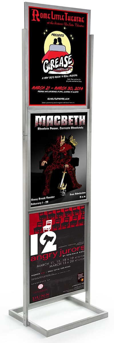 Triple Poster Stand | Silver 3-Tiered, Double-Sided Sign Display ...