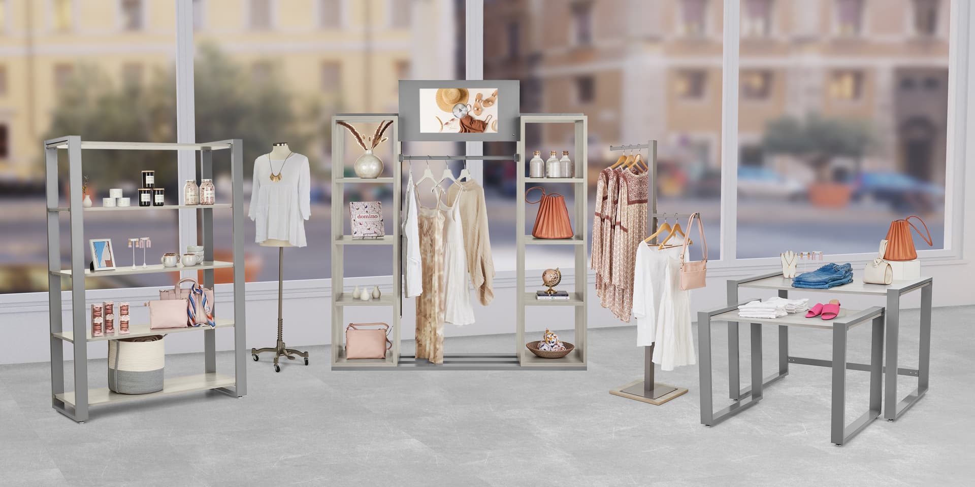 Modern Retail Display Shelving | 44lb Weight Capacity Per Shelf ...