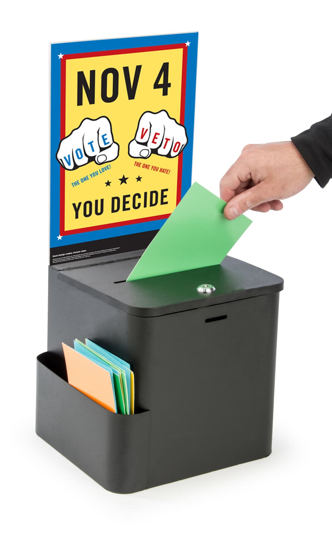 Black Ballot Box with Sign Holder | Wall Mounting & Locking | Displays2Go