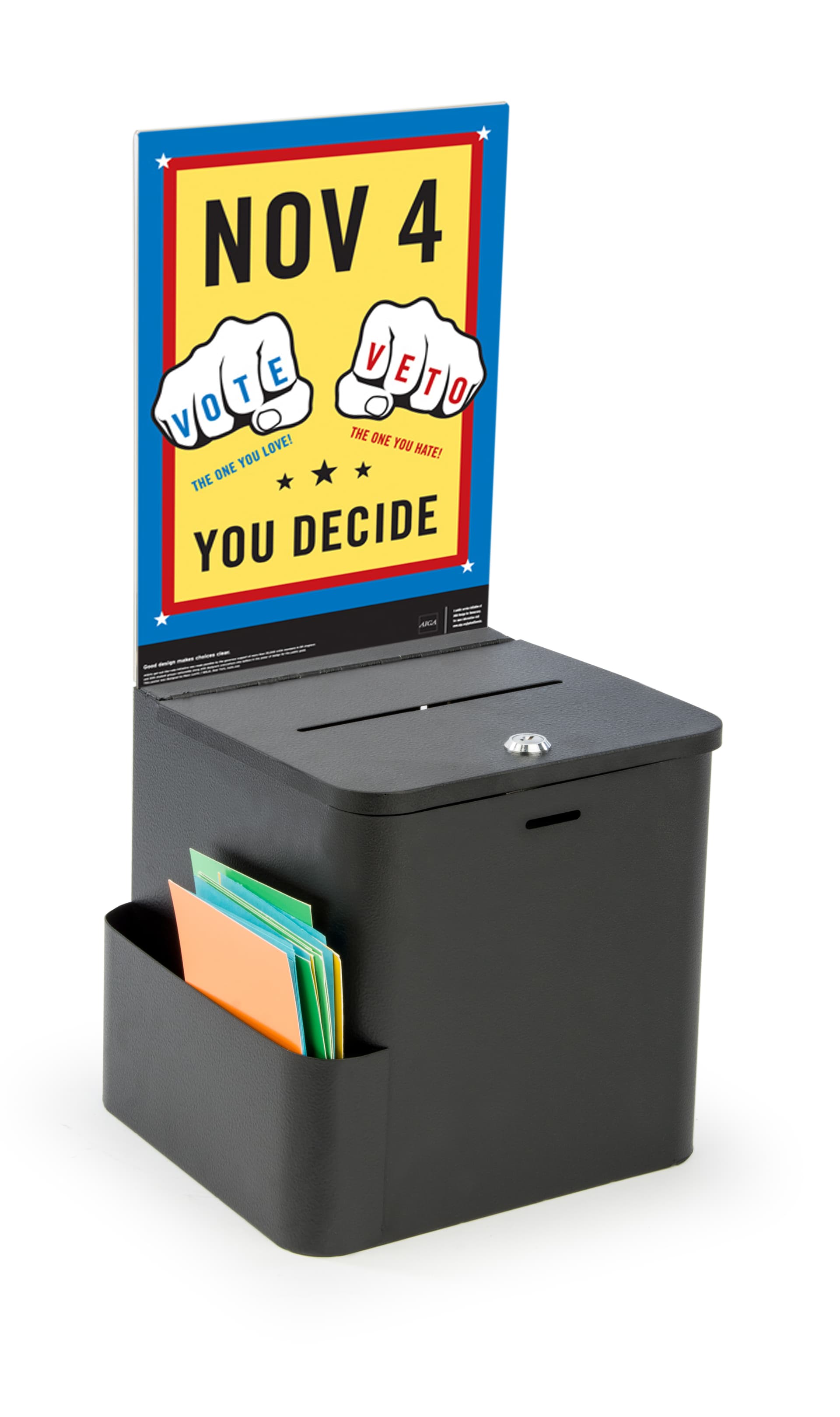 Black Ballot Box with Sign Holder | Wall Mounting & Locking | Displays2Go