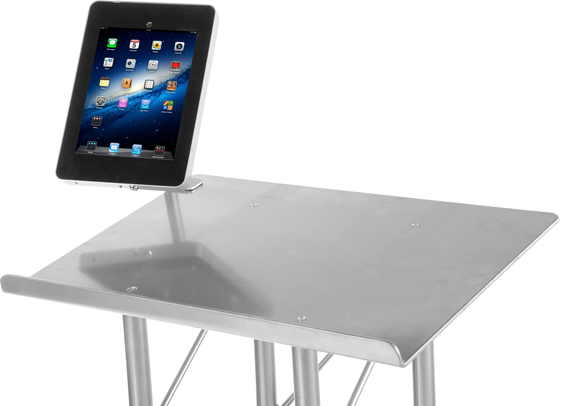 iPad Floor Lectern | Silver Truss Stand & Clamping Enclosure | Displays2Go