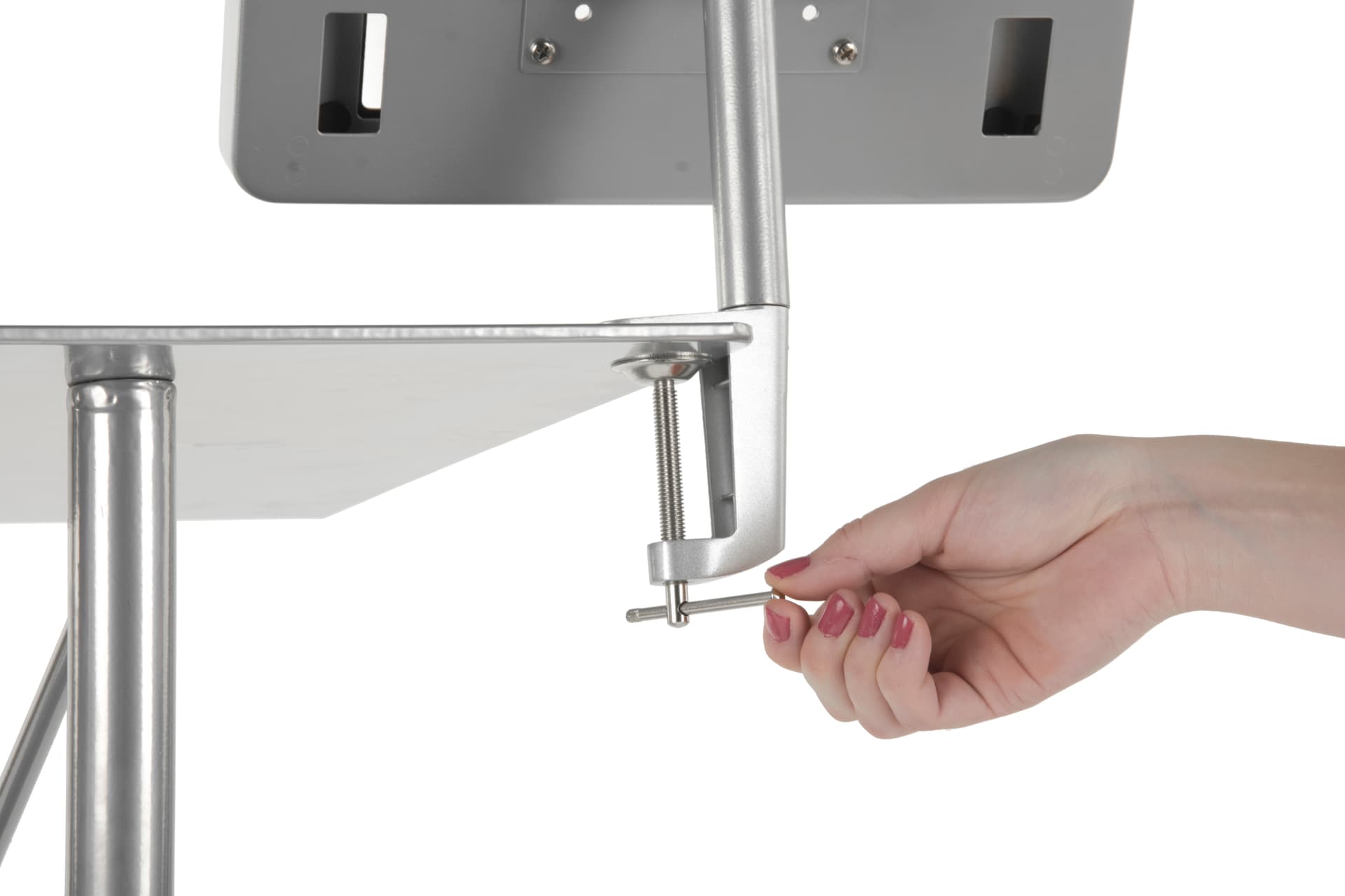 iPad Floor Lectern | Silver Truss Stand & Clamping Enclosure | Displays2Go