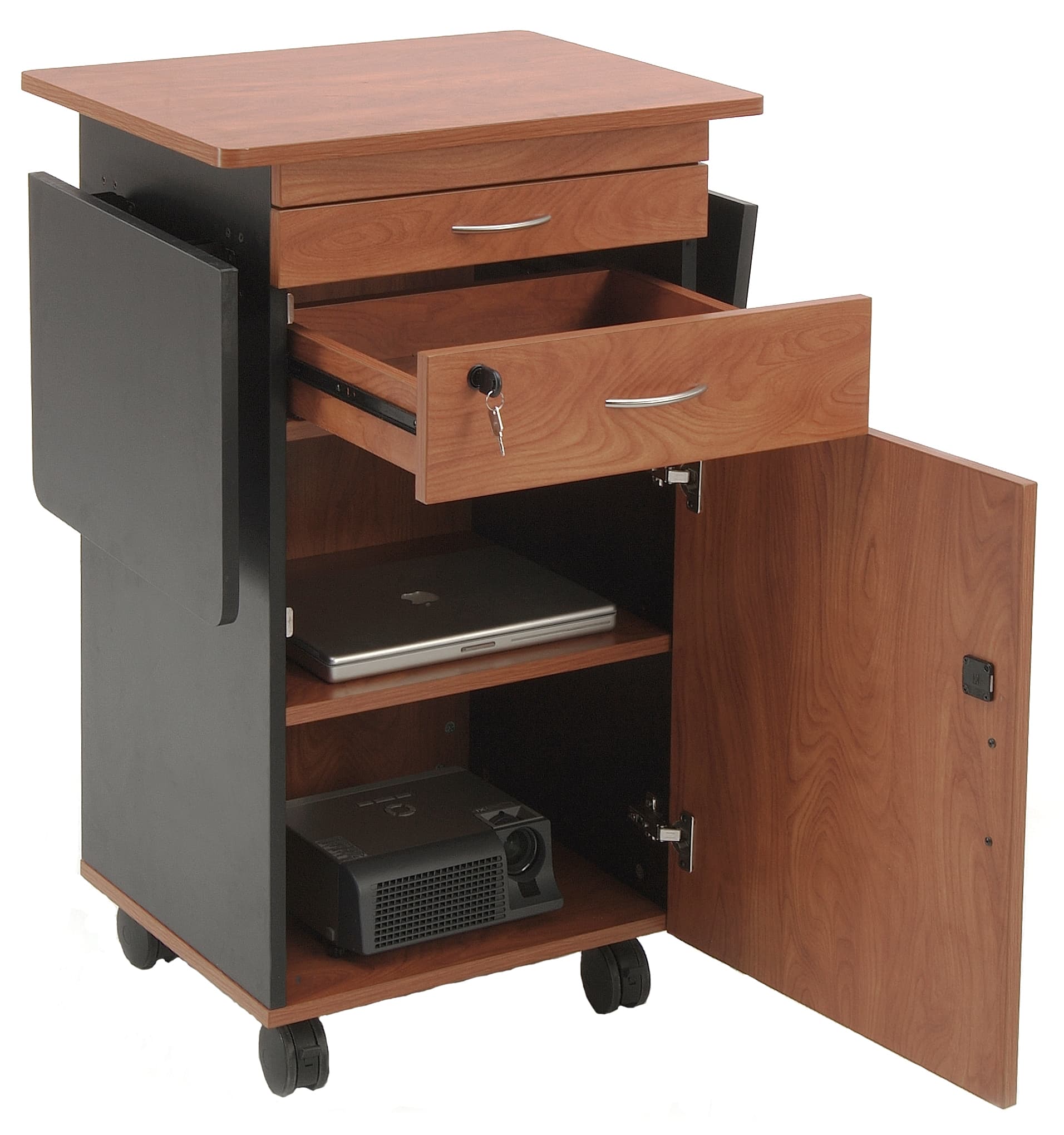 AV Lectern | Cherry with Dual Flip-Up Shelves & Locking Cabinet ...