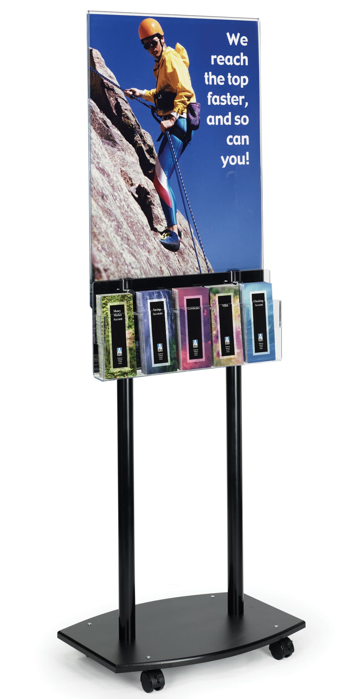 Acrylic Display Stand - Black w/Casters (5) Pocket Attachment | Displays2Go