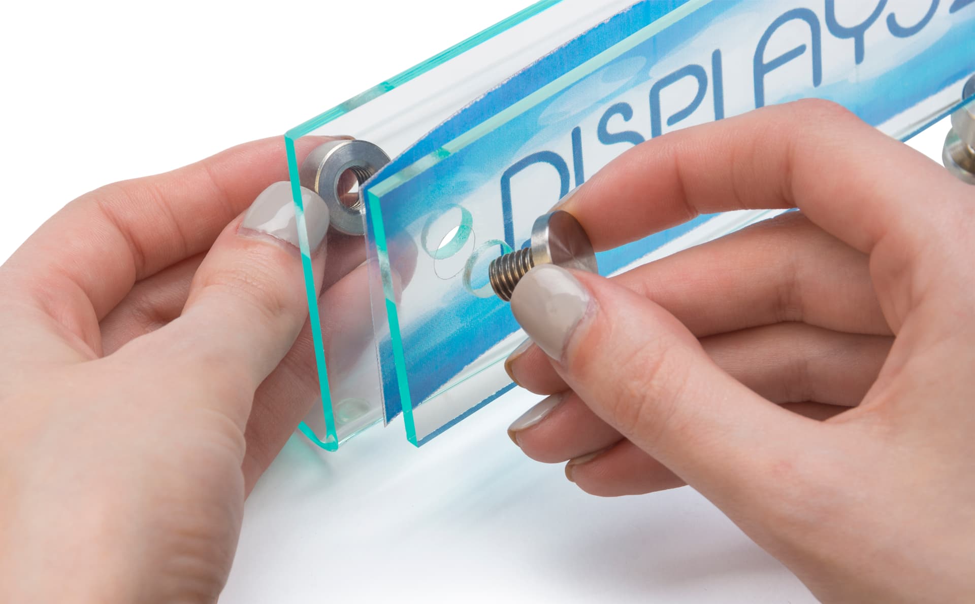 Desk Name Plate Holder | Two Stainless Steel Standoffs | Displays2Go