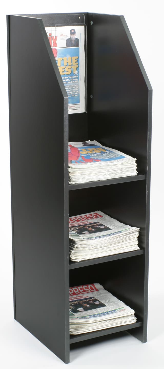 Wood Newspaper Rack is perfect for previewing the headlines. | Displays2Go