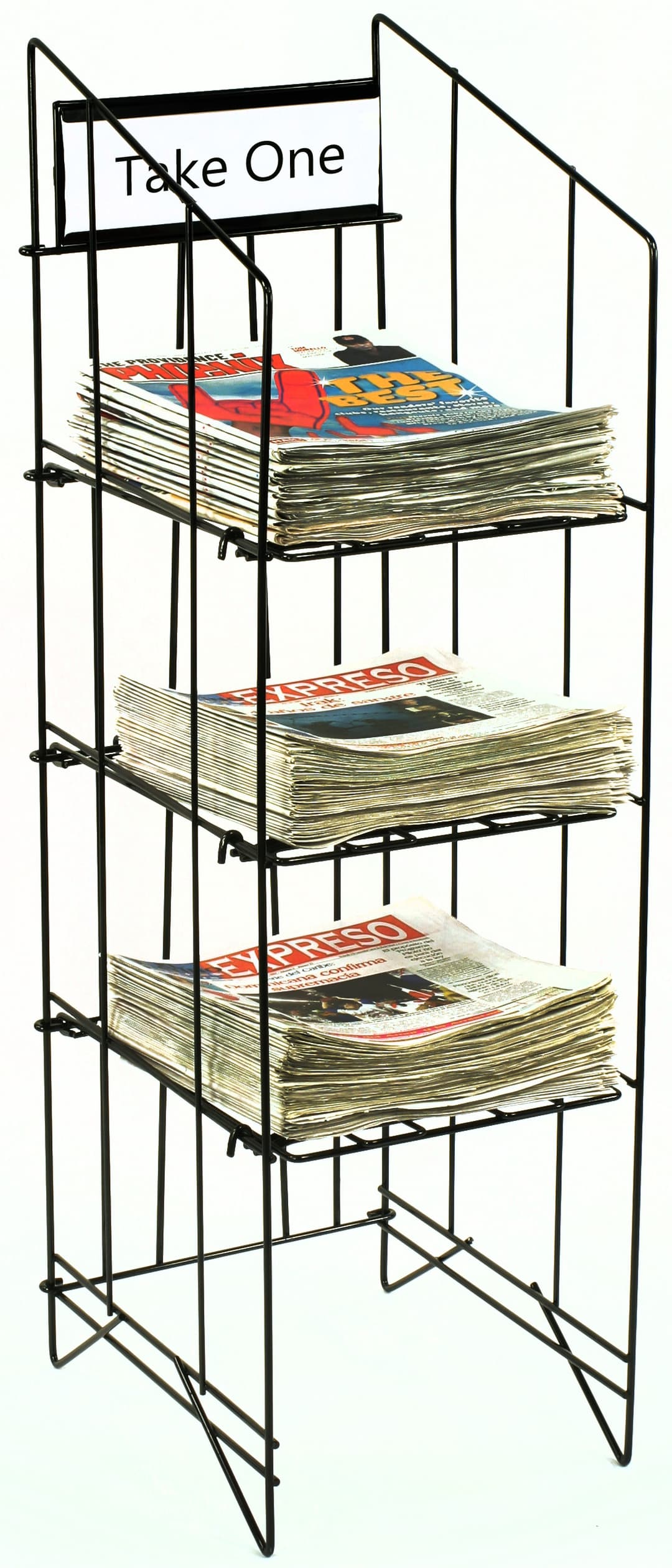 Tabloid Newspaper Racks | 3 Stacked Shelf Displays | Displays2Go