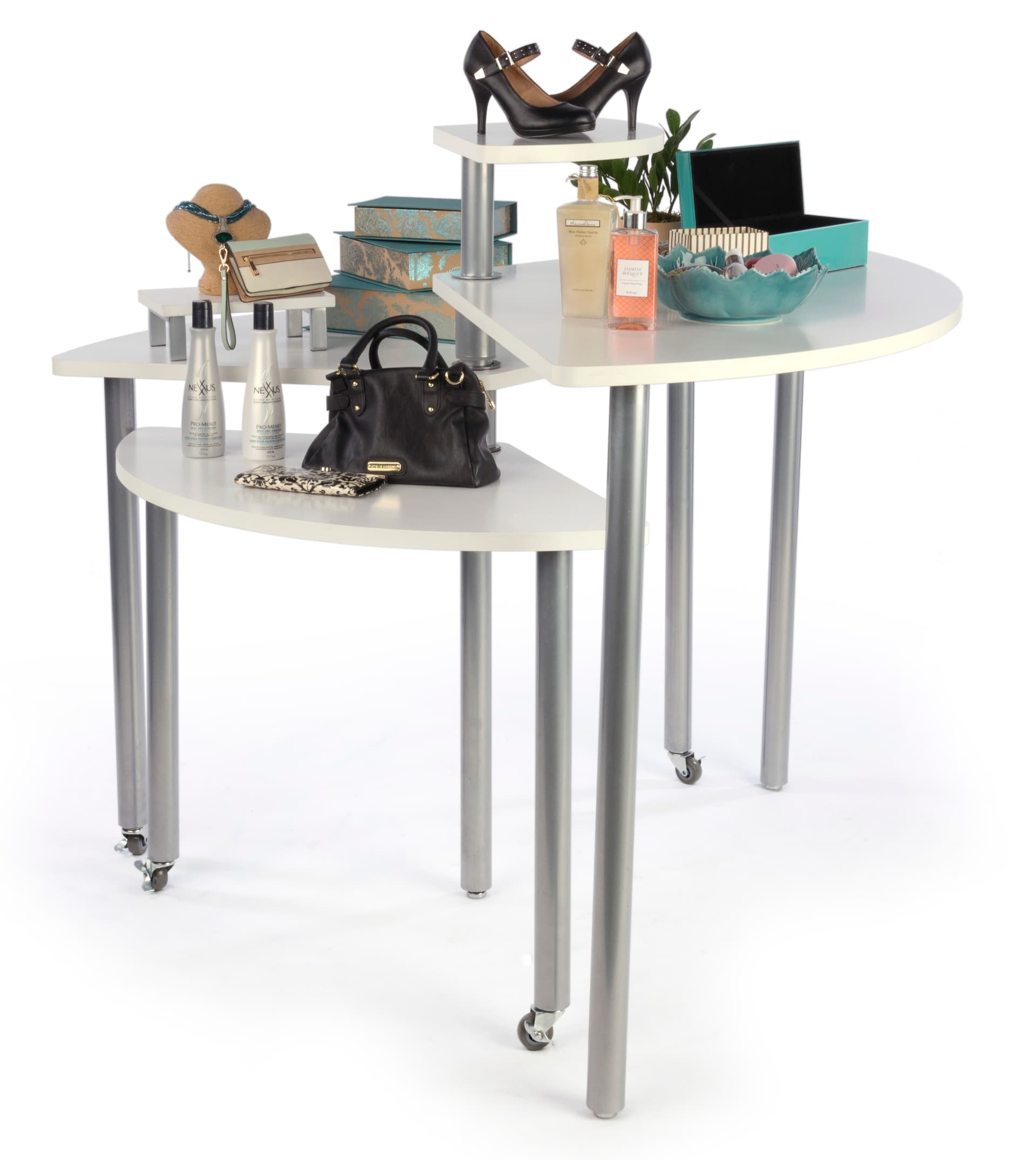White Rotating Retail Display Table | 4 Tiers | Displays2Go
