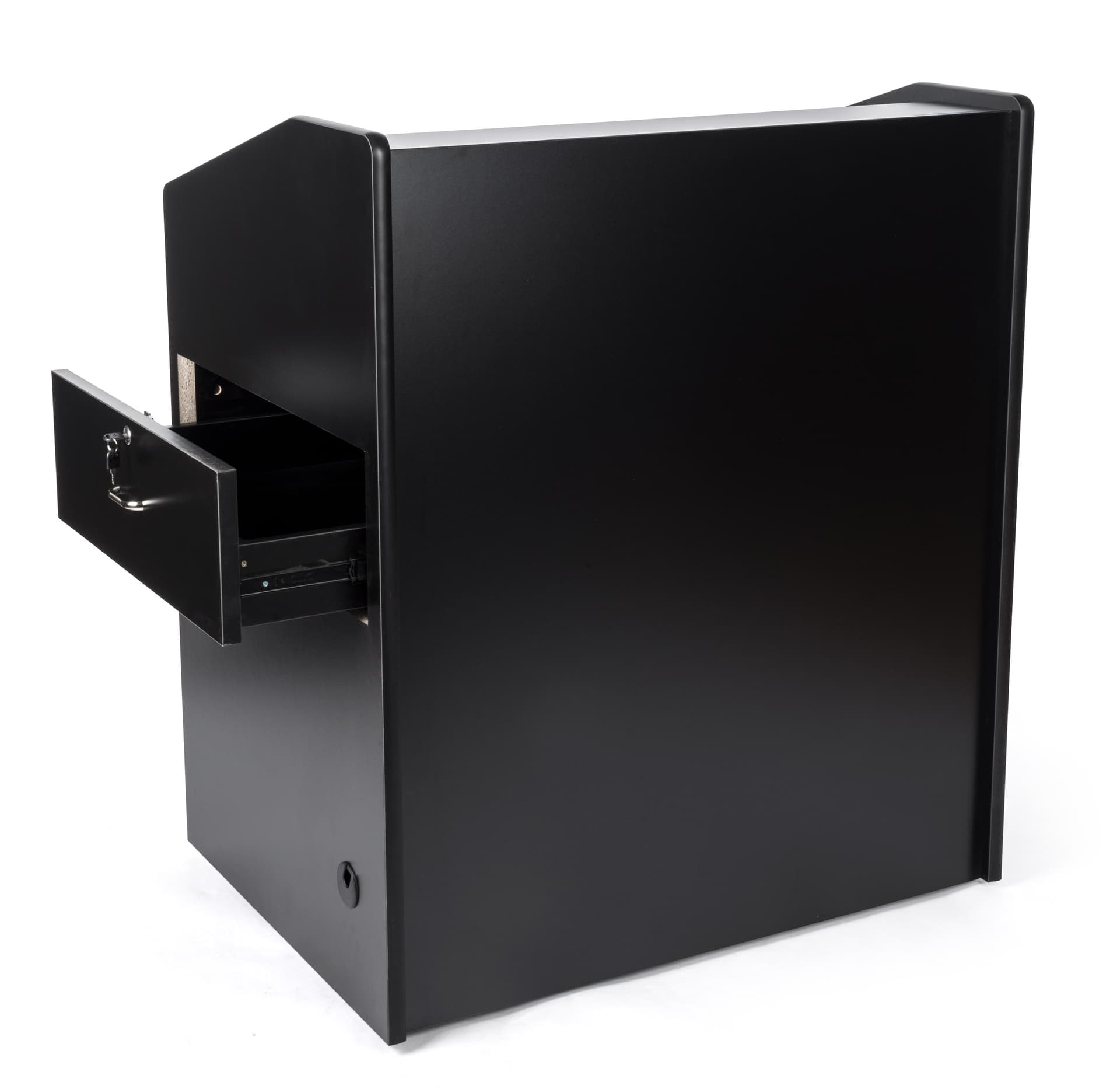 Wide Rolling Podium with Cabinet | Locking Casters | Displays2Go