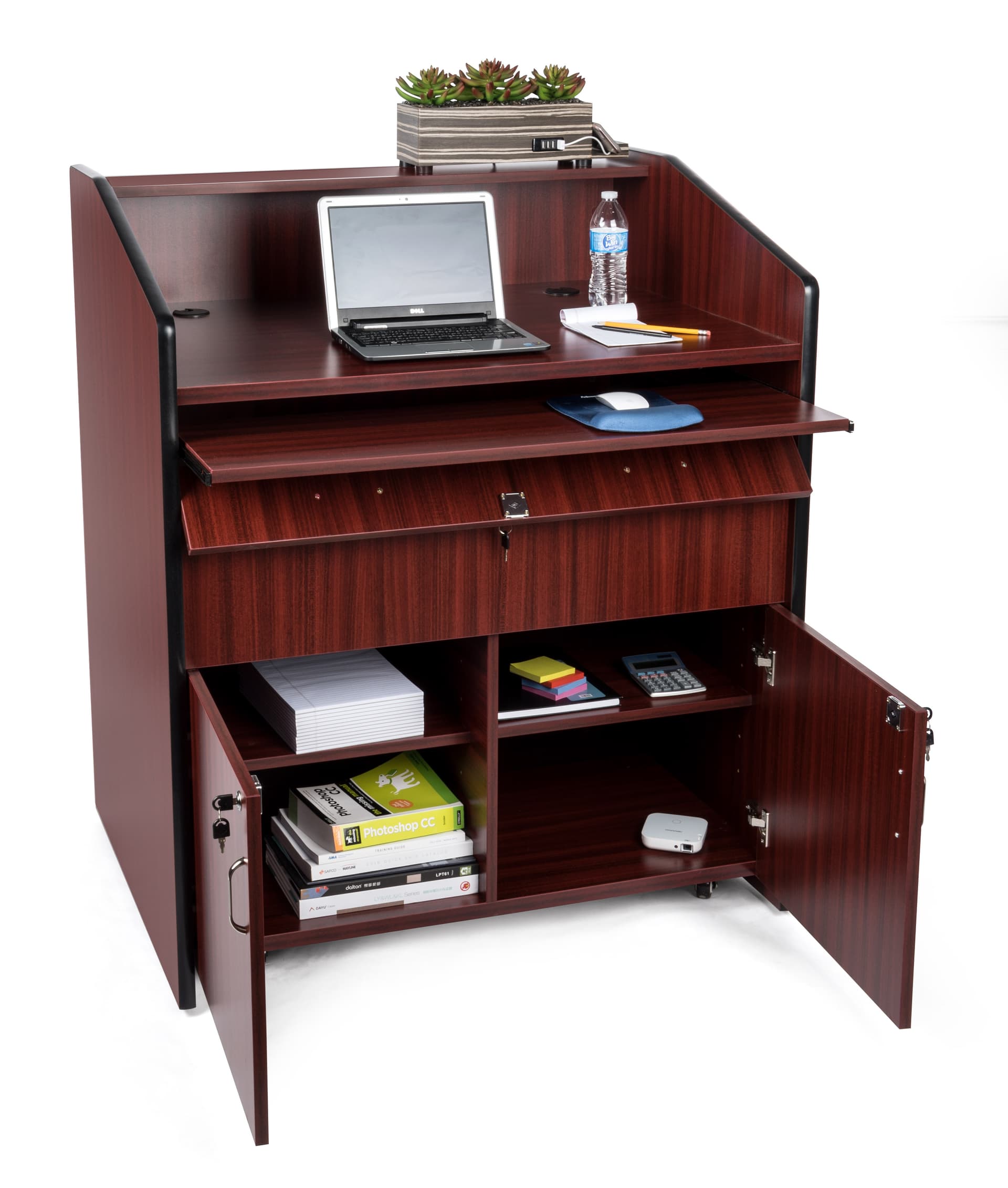 Presentation Podium with Locking Cabinet | Rich Mahogany Laminate ...