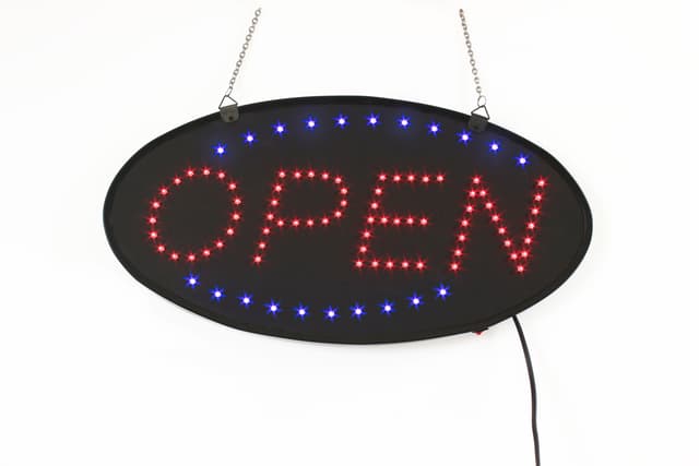 Open LED Sign | Flashing Blue & Red Animation With Hanging Hooks ...