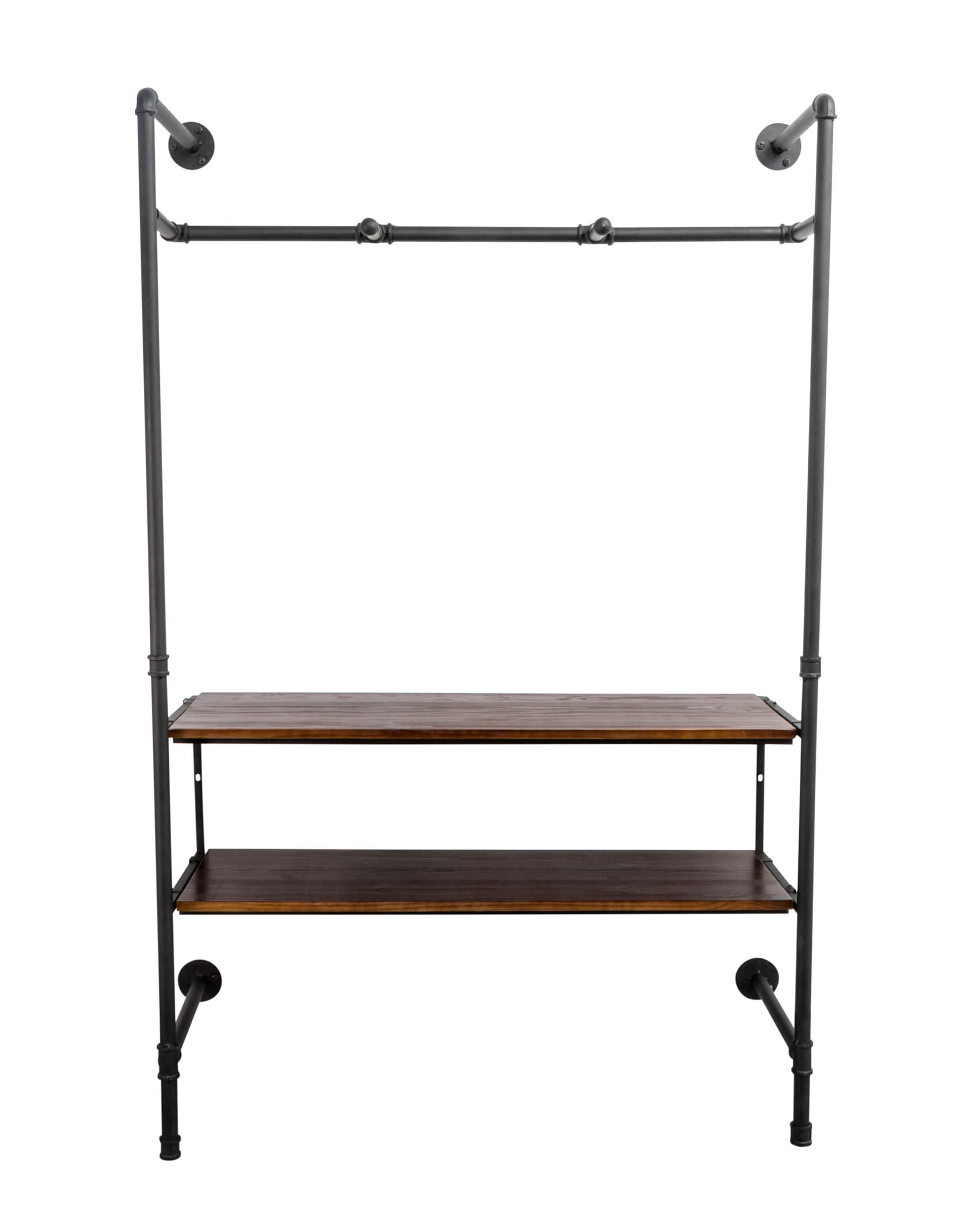 Pipe Outrigger Wall Unit | 2 Dark Brown Wooden Shelves | Displays2Go