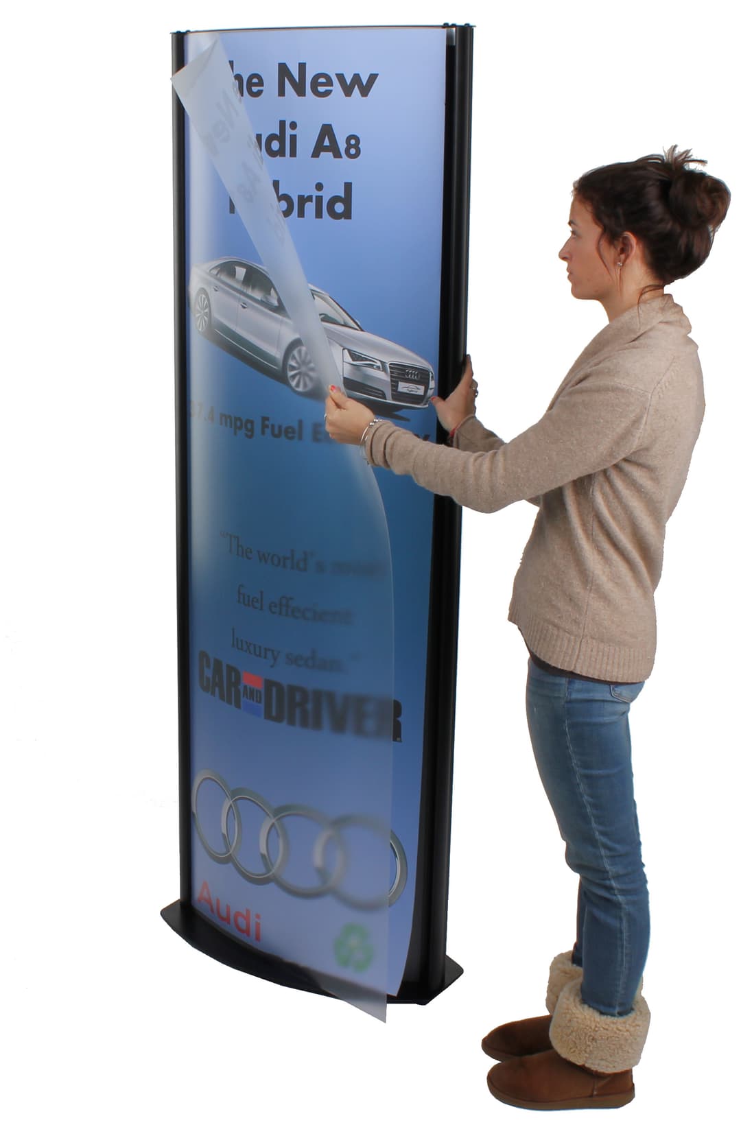 24 x 72 Curved Totem Sign Stand - Rail Bars & Swing Lens | Displays2Go