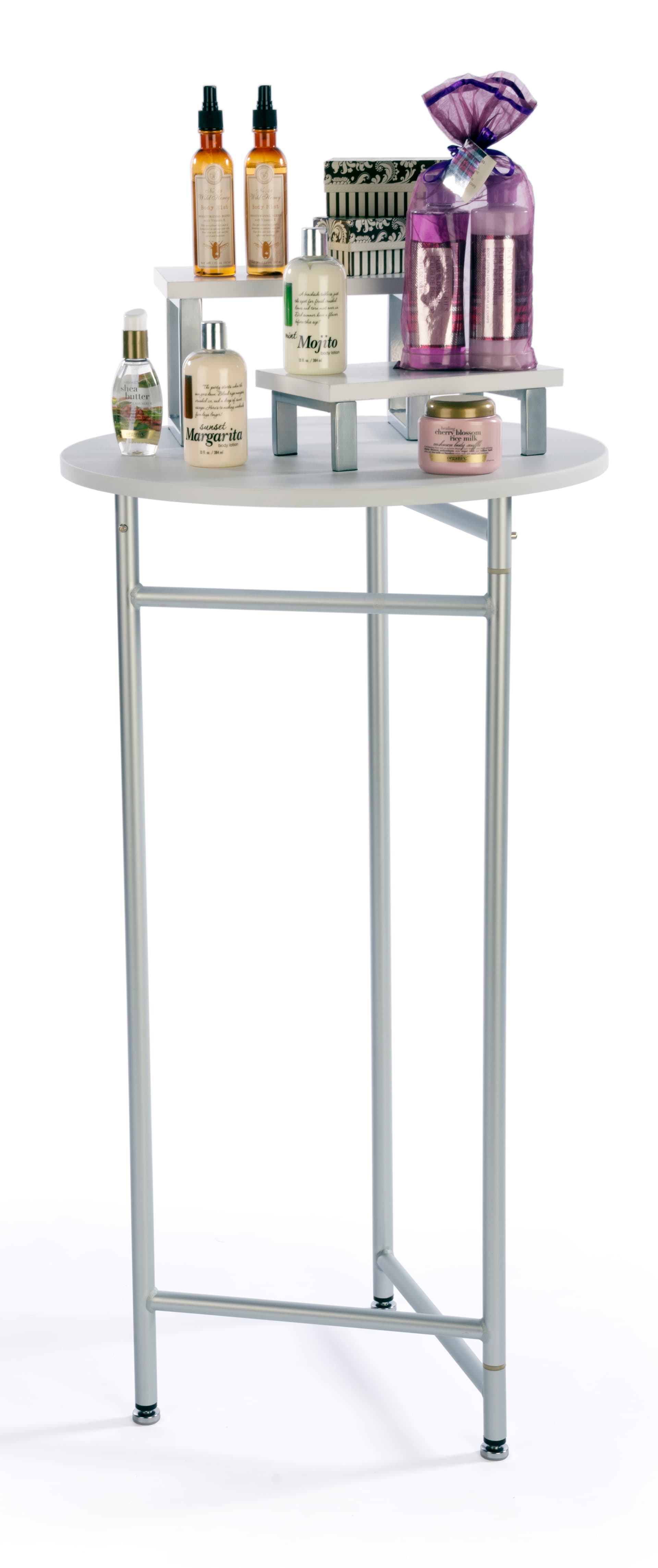 44” Tall Retail Table | Round White Top | Displays2Go