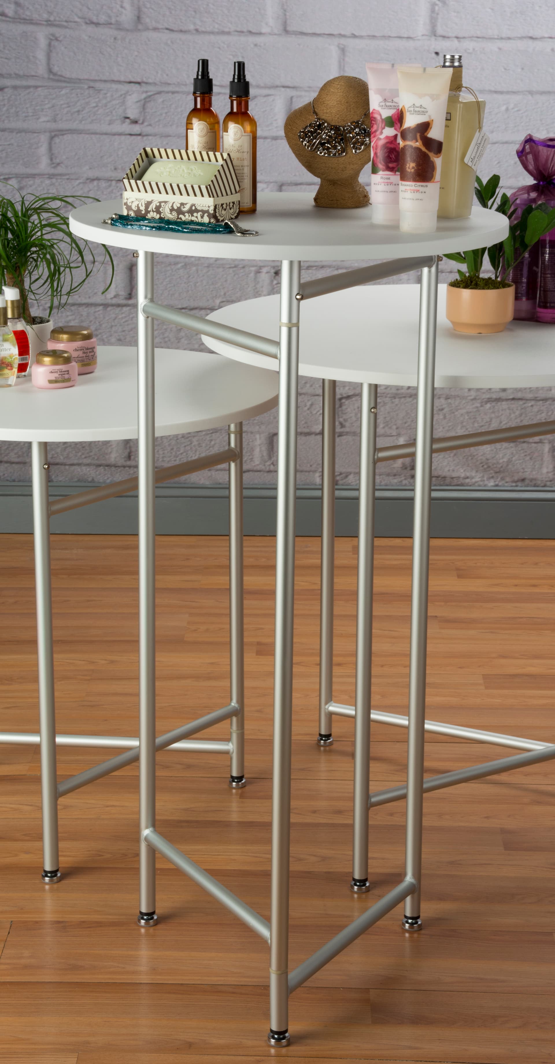 44” Tall Retail Table | Round White Top | Displays2Go