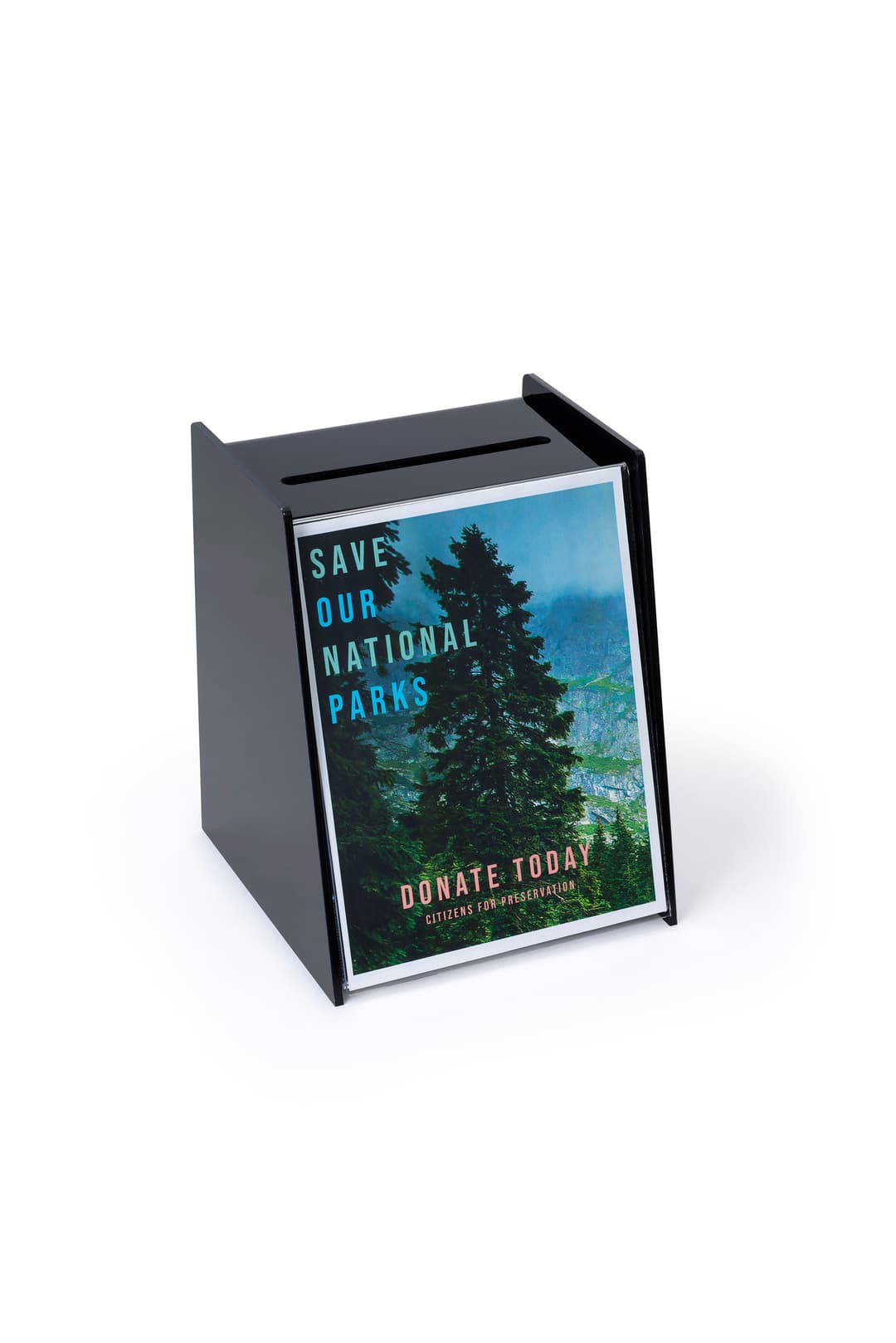 Black Acrylic Ballot Box | Security Pen Attachment & Header | Displays2Go