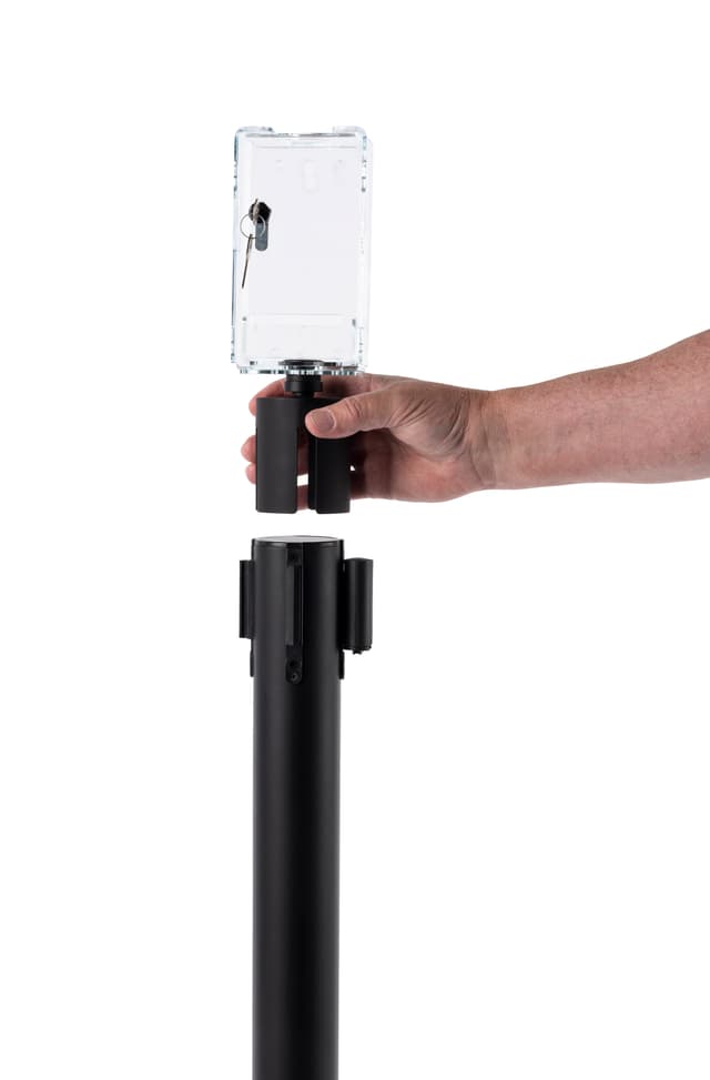 Locking Hand Sanitizer Stanchion Topper | Adjustable Holder | Displays2Go