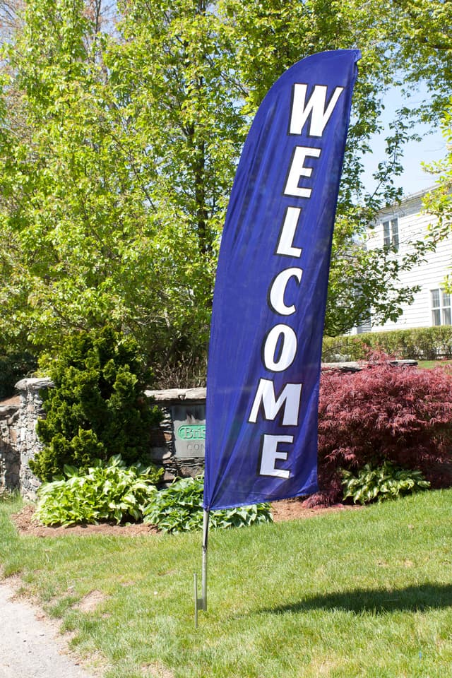 WELCOME Blue Feather Banner | Fade Resistant Fabric | Displays2Go