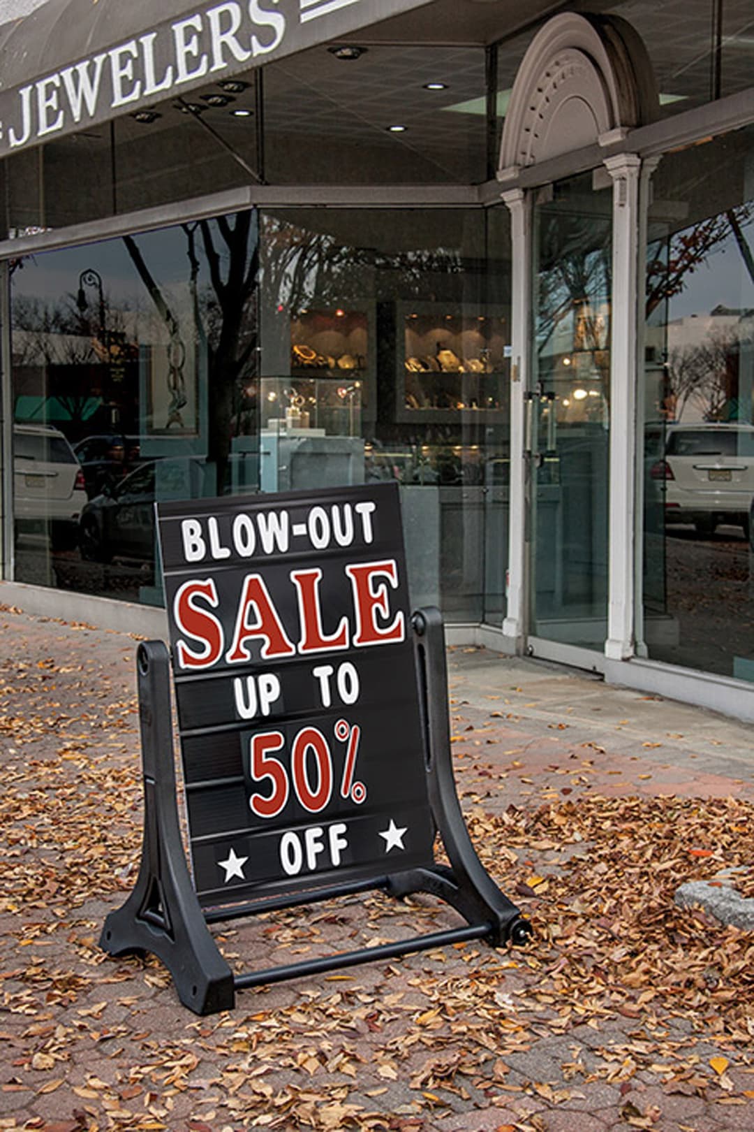 Rolling Message Board | Black Display With Pullout Handle | Displays2Go