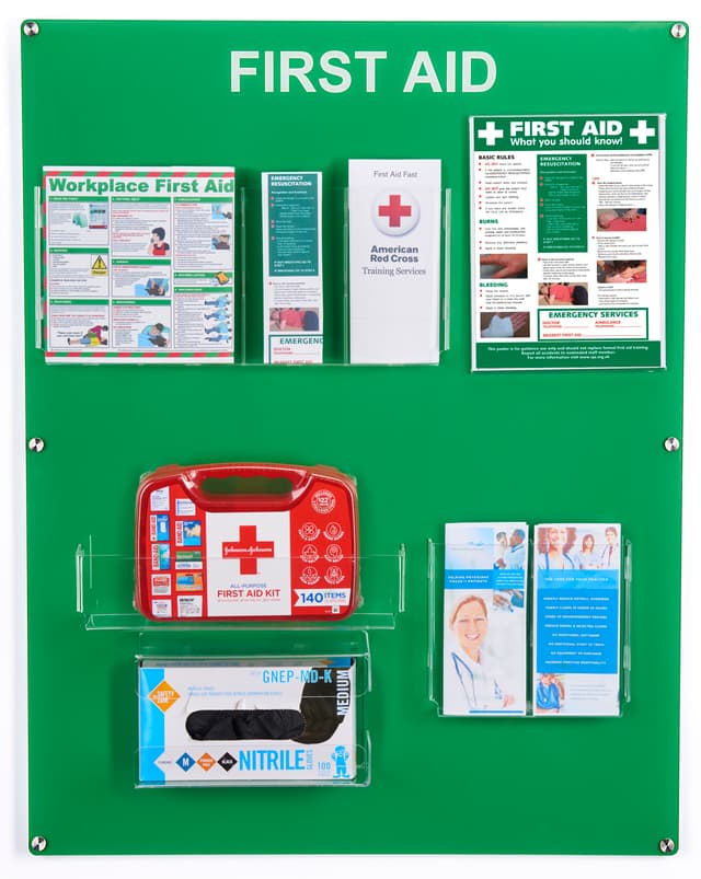 Wall-Mounted First Aid Station | Kit Shelf & Pamphlet Holders | Displays2Go