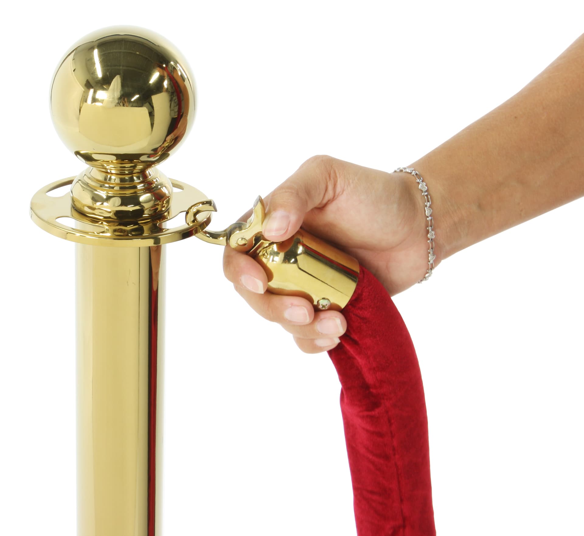 (2) Brass Post Stanchions - Burgundy Velvet | Displays2Go