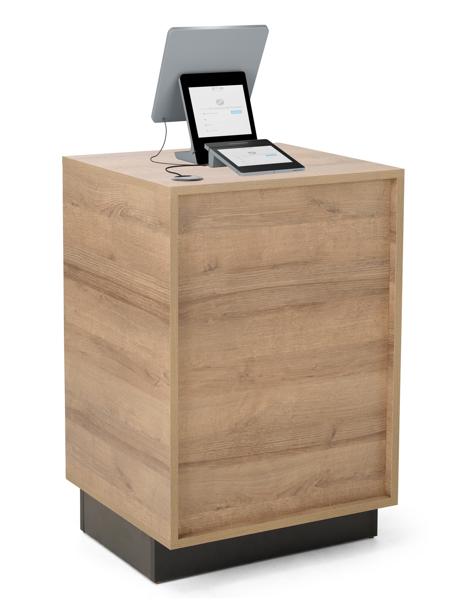 Wood Host Stand | Cord Management and Adjustable Shelves | Displays2Go