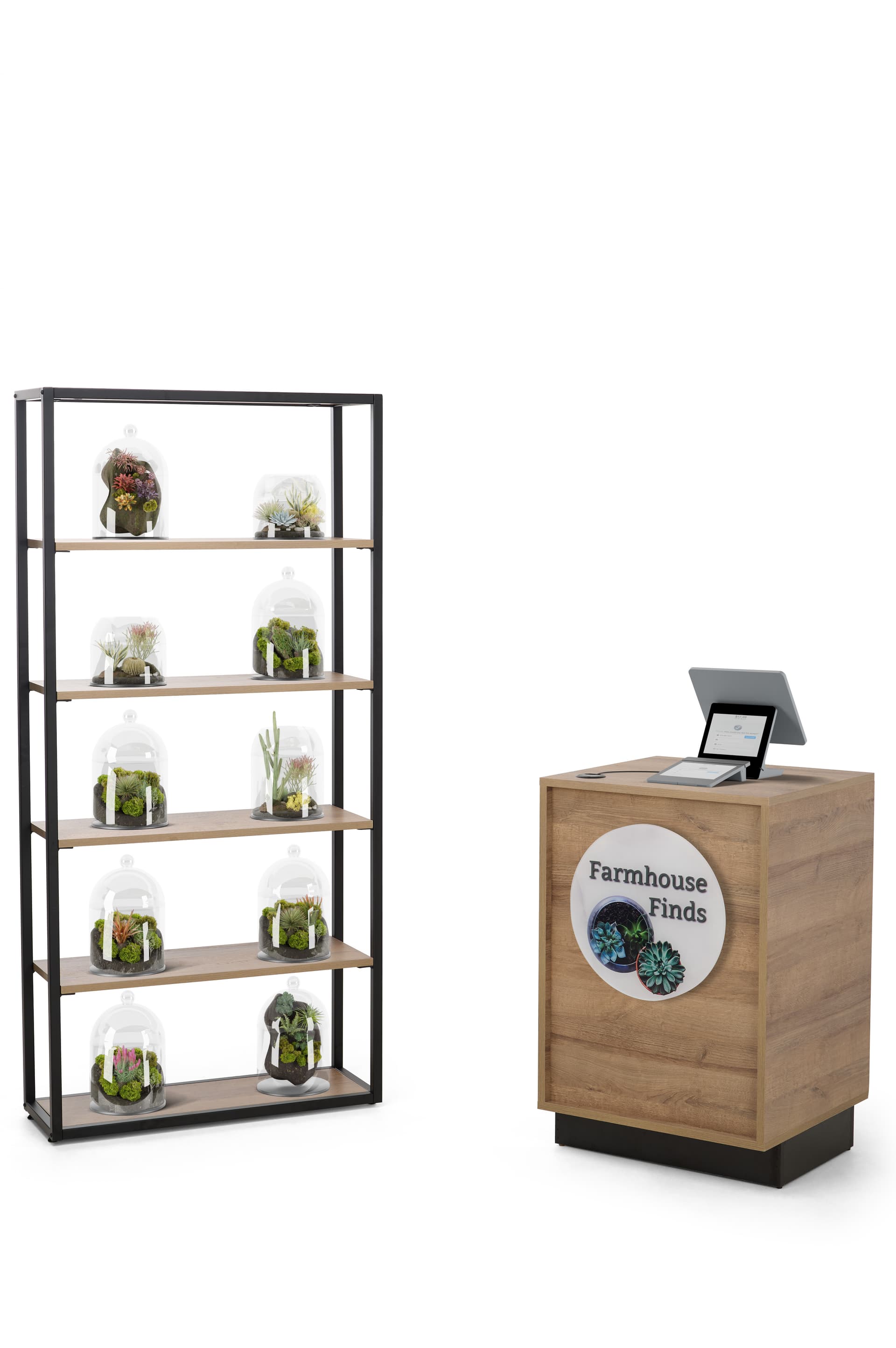 Wood Host Stand | Cord Management and Adjustable Shelves | Displays2Go