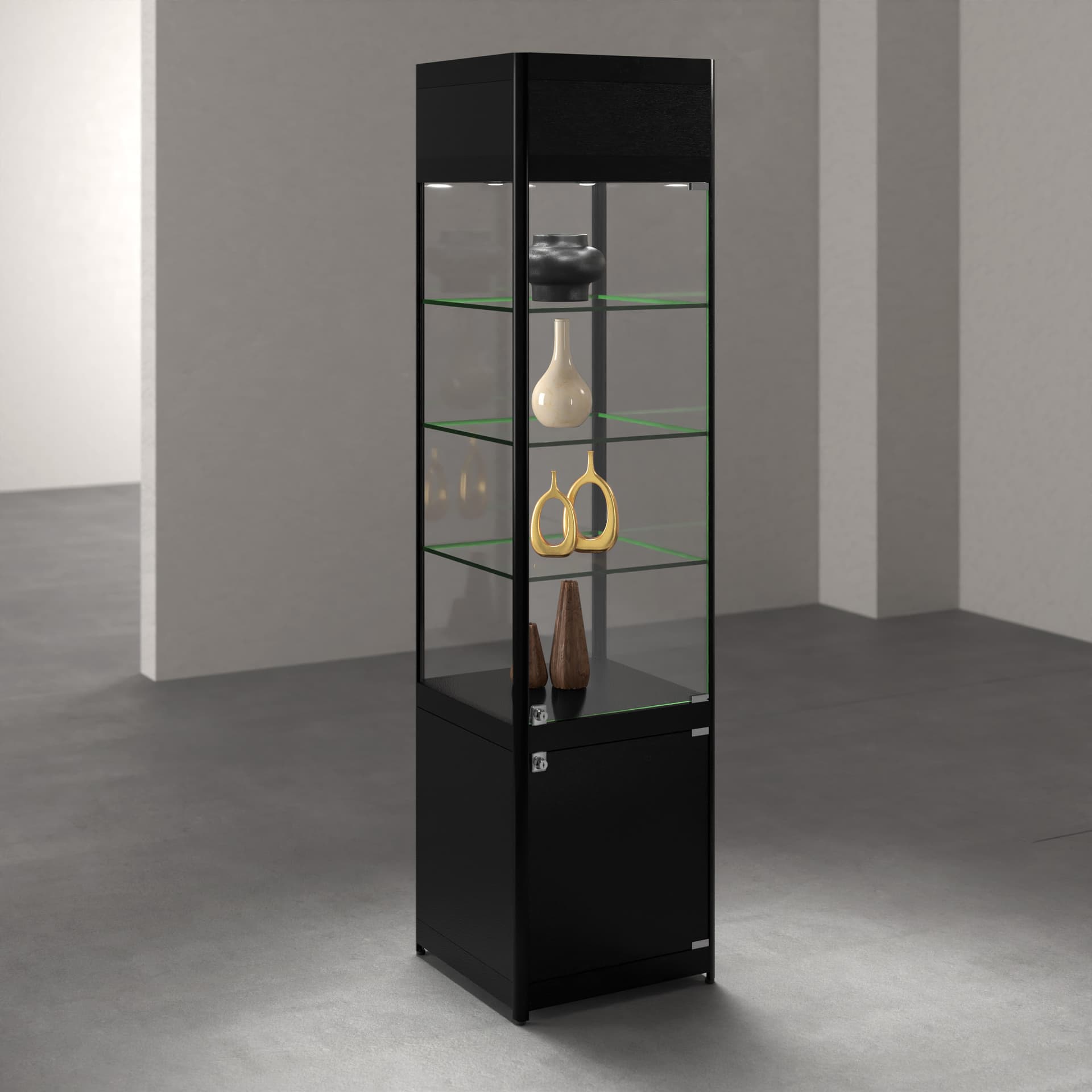 LED Display Case Tower | 18” Wide Glass Cabinet | Displays2Go