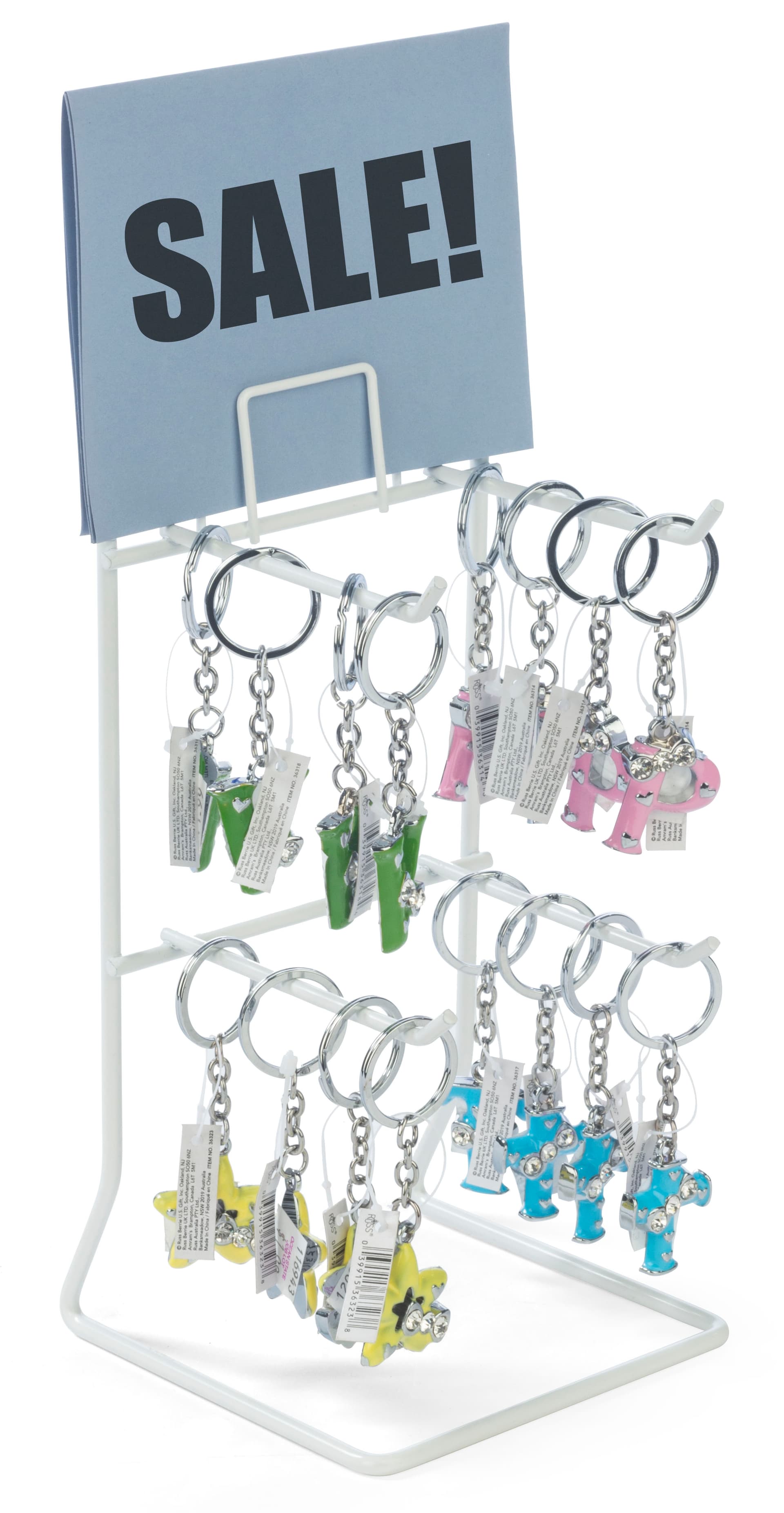 White Keychain Display Rack | 2 Tiers & 4 Hooks | Displays2Go