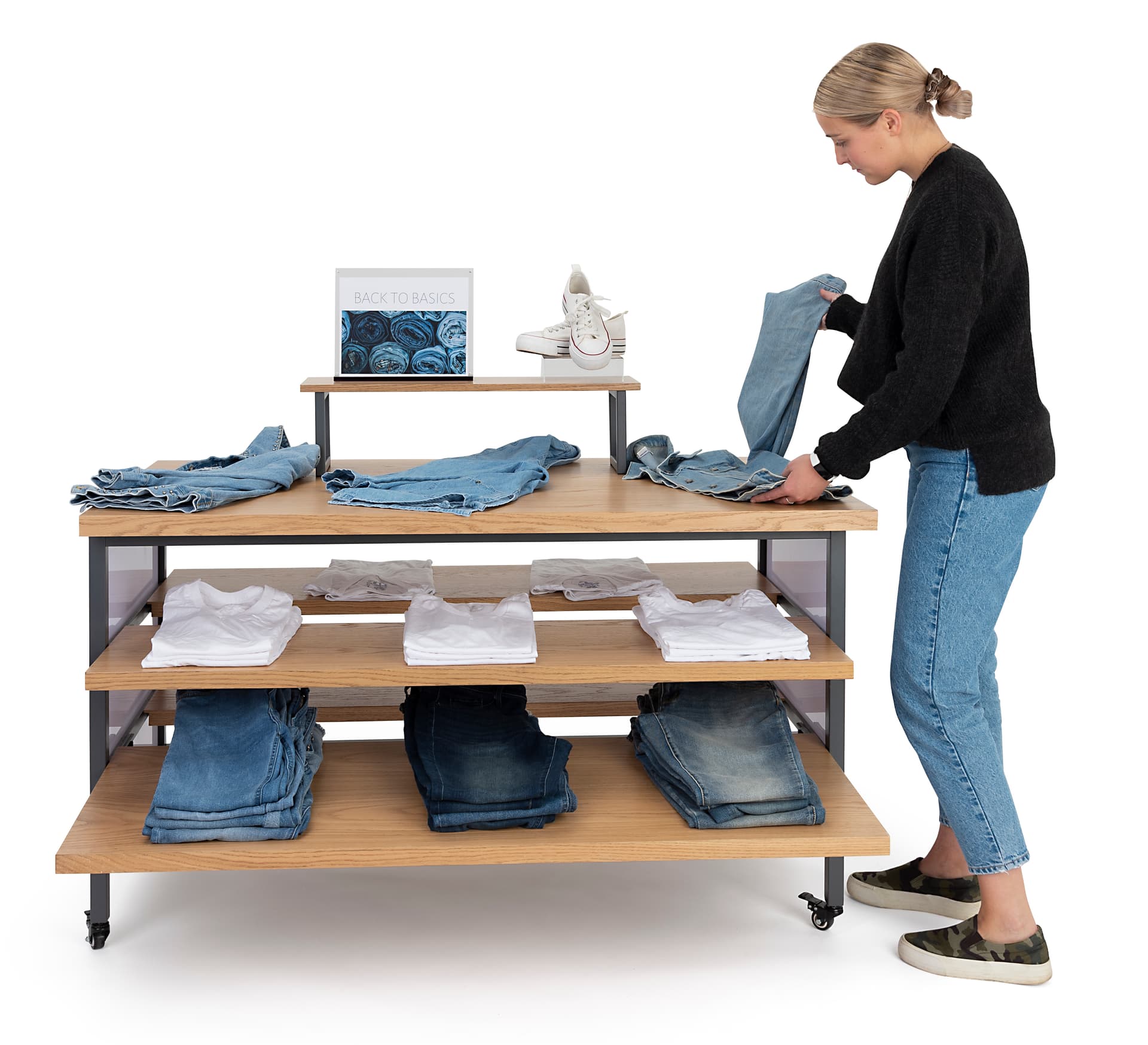 Tiered Display Table with Wheels | Removable Top Riser | Displays2Go
