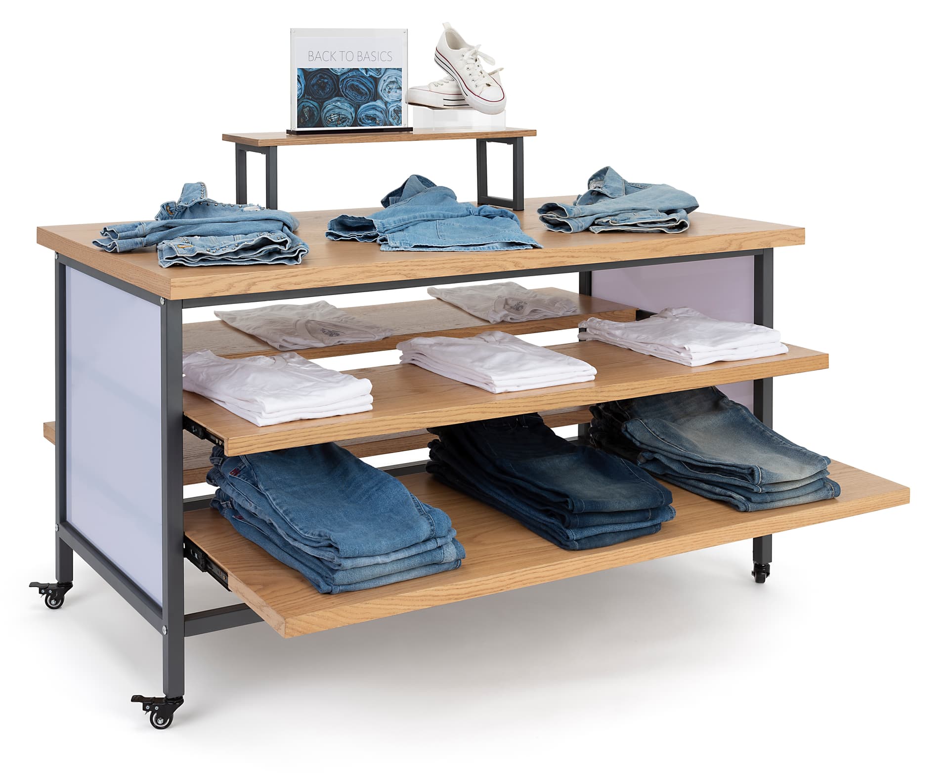 Tiered Display Table with Wheels | Removable Top Riser | Displays2Go