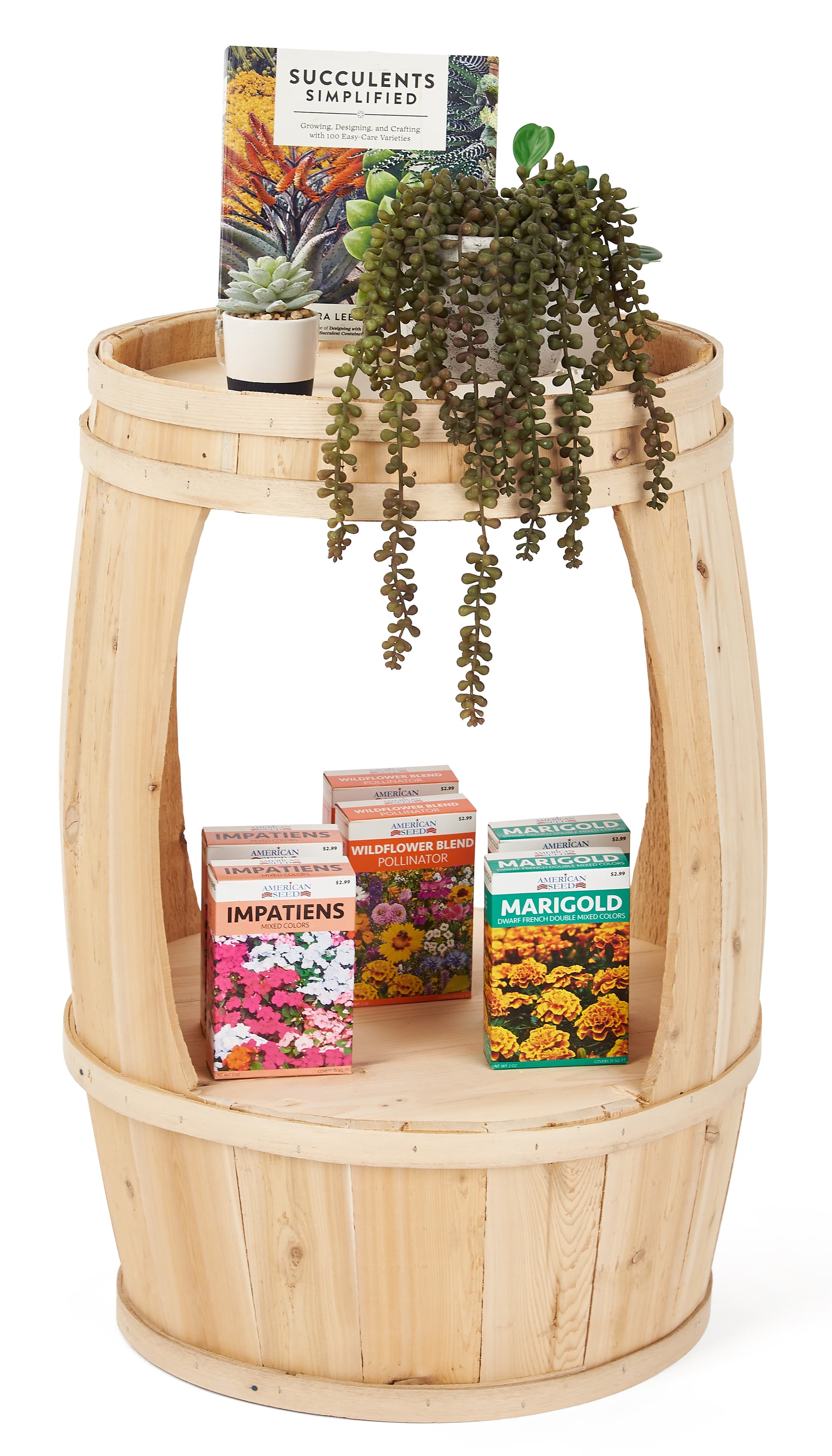 Barrel Display | 17"h Open Shelf in Center | Displays2Go