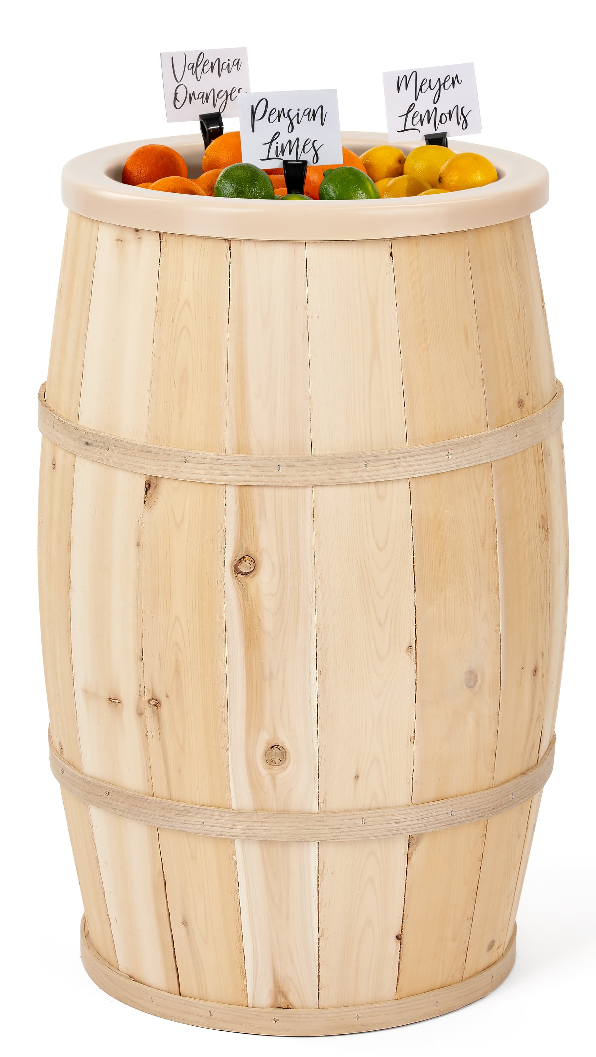 Food Grade Cedar Barrel | Removable Plastic Liner | Displays2Go