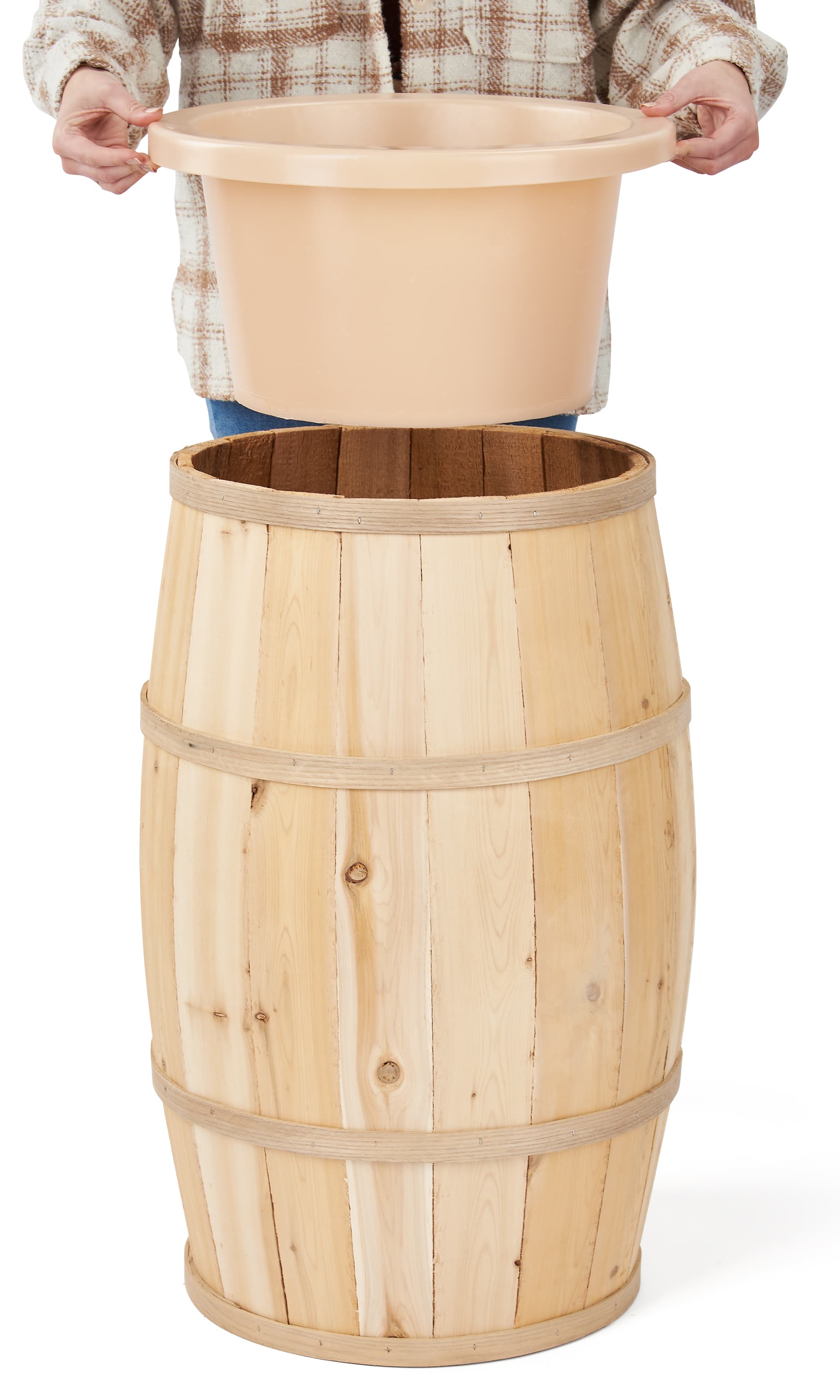 Food Grade Cedar Barrel | Removable Plastic Liner | Displays2Go