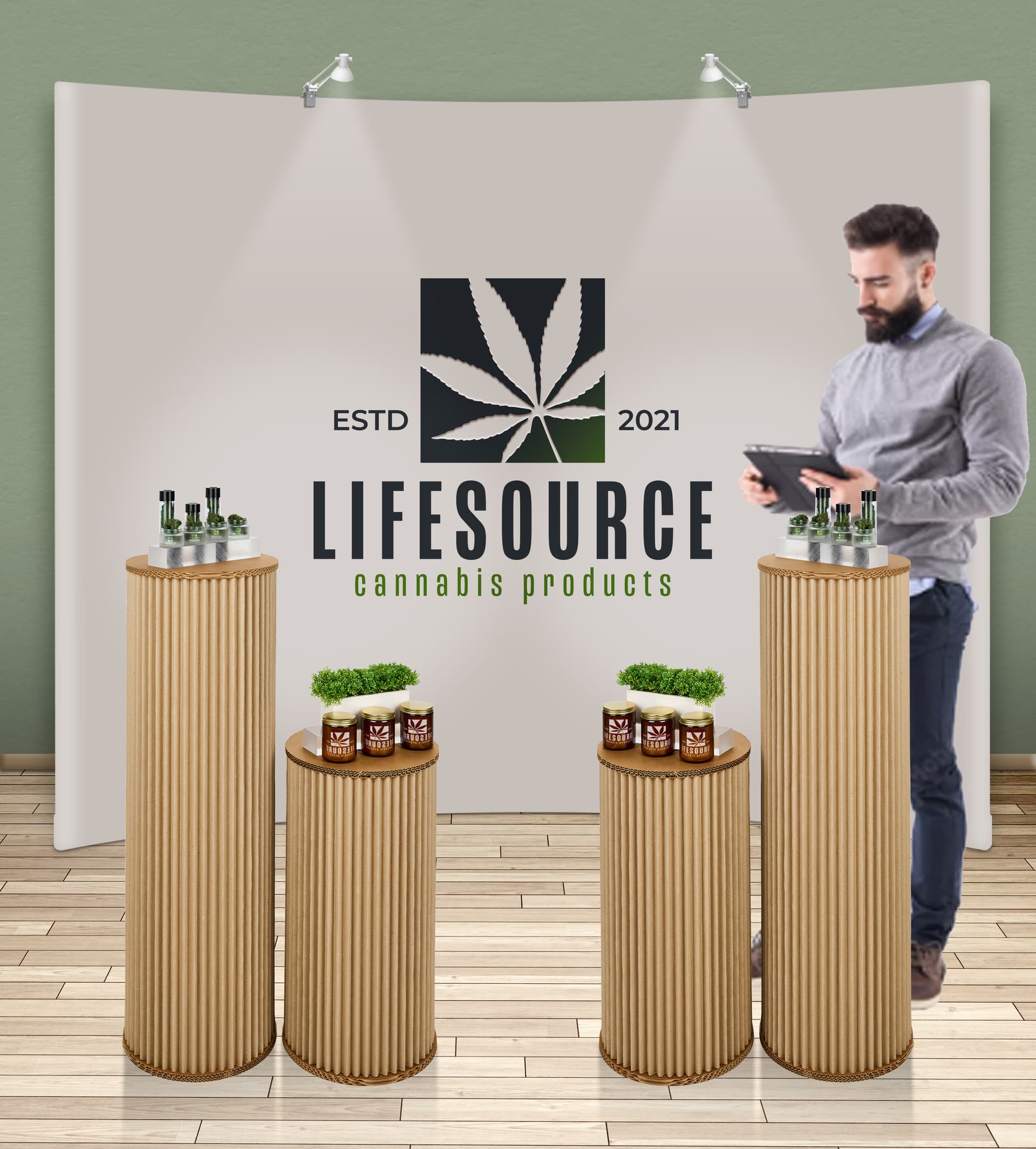 Round Accordion Display Pedestals | Set of 2 Recyclable Cardboard ...