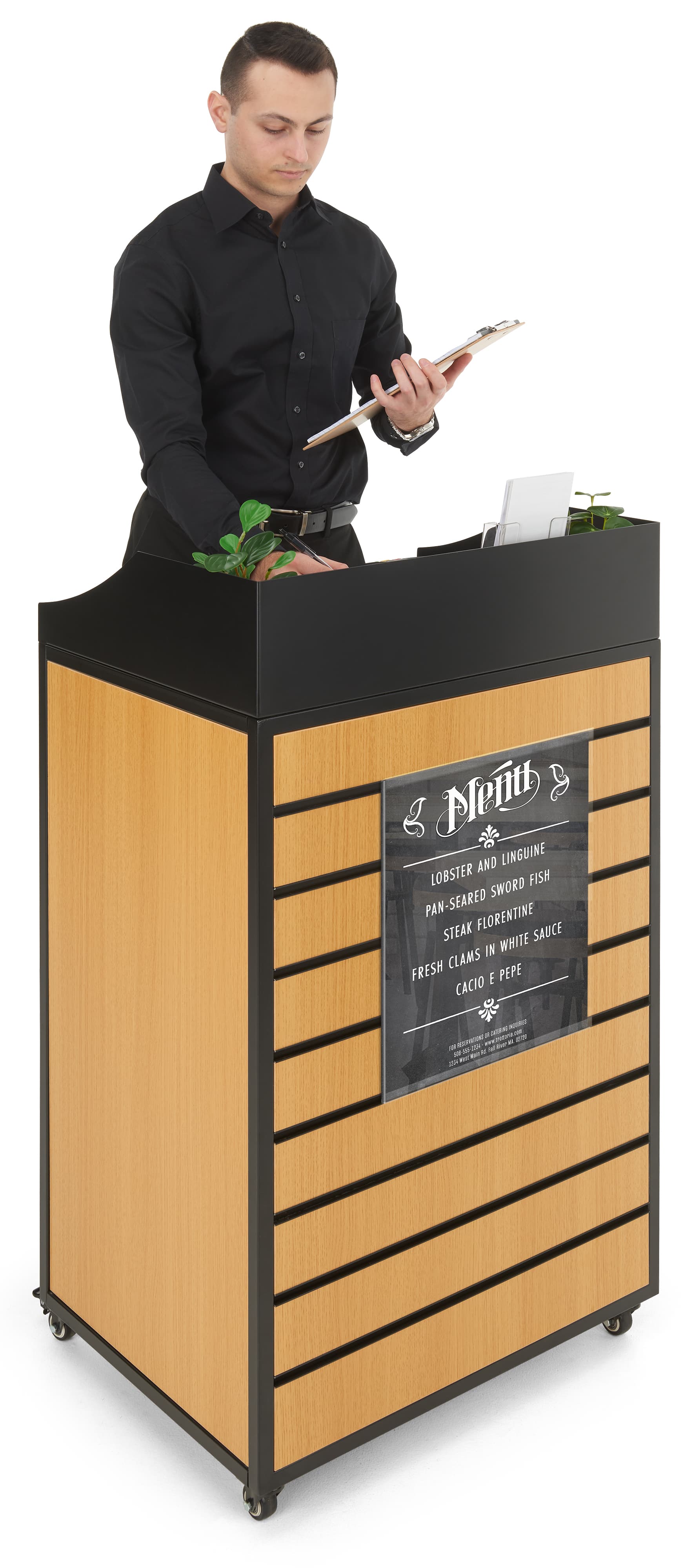 Counter with Slatwall Front | Locking Heavy Casters | Displays2Go