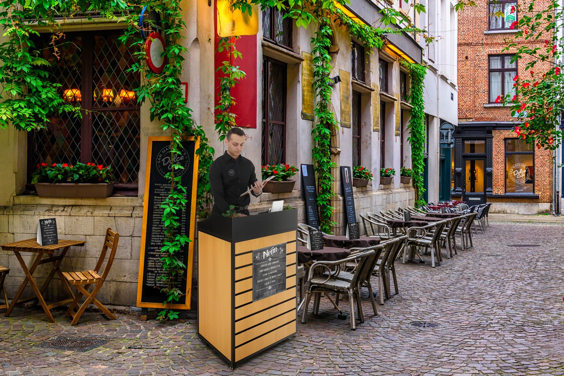 Counter with Slatwall Front | Locking Heavy Casters | Displays2Go