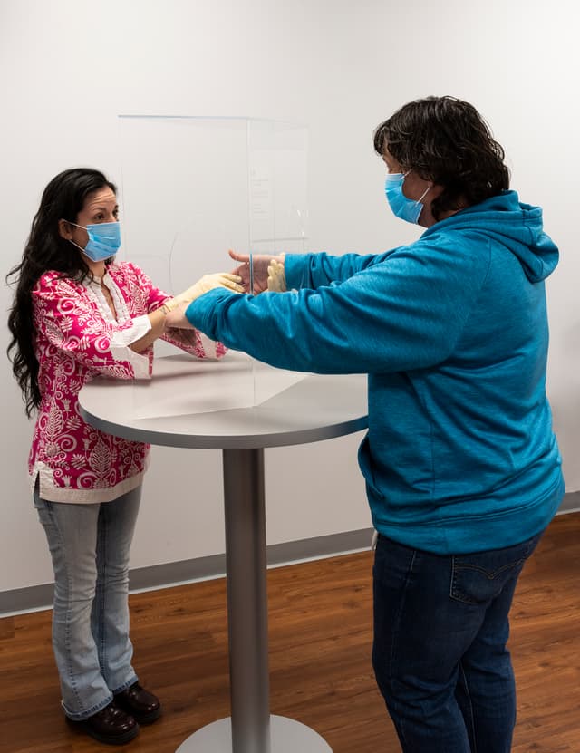 Acrylic Testing Shield with Armholes | Countertop Placement | Displays2Go
