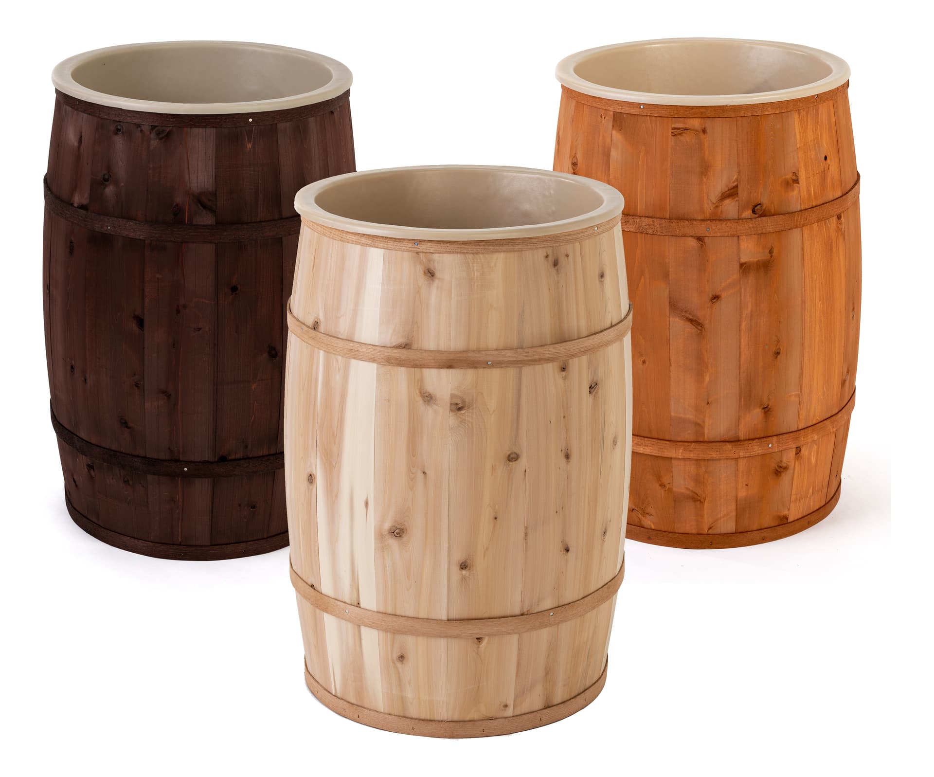Food Grade Cedar Barrel | Removable Plastic Liner | Displays2Go