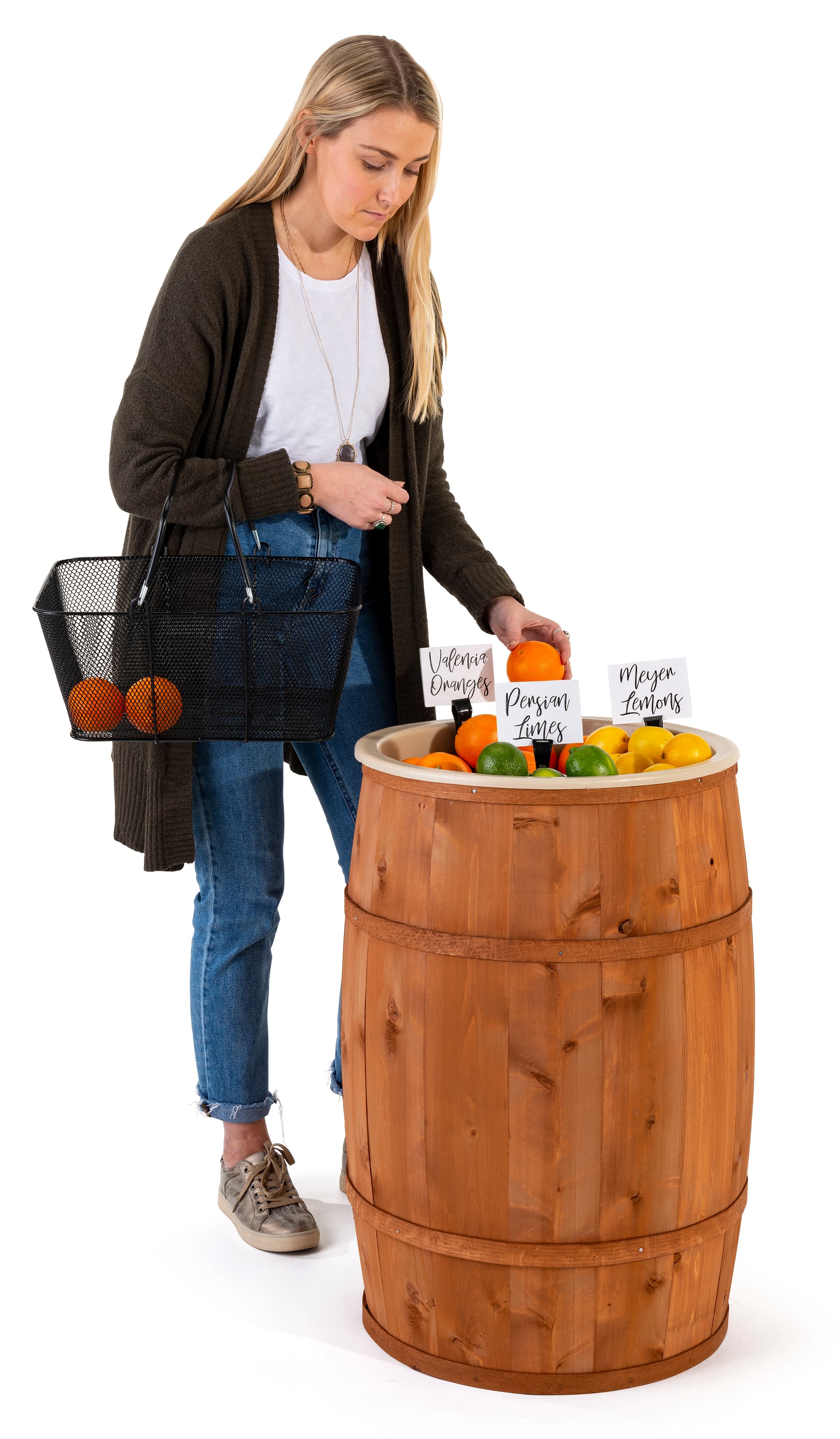 Food Grade Cedar Barrel | Removable Plastic Liner | Displays2Go