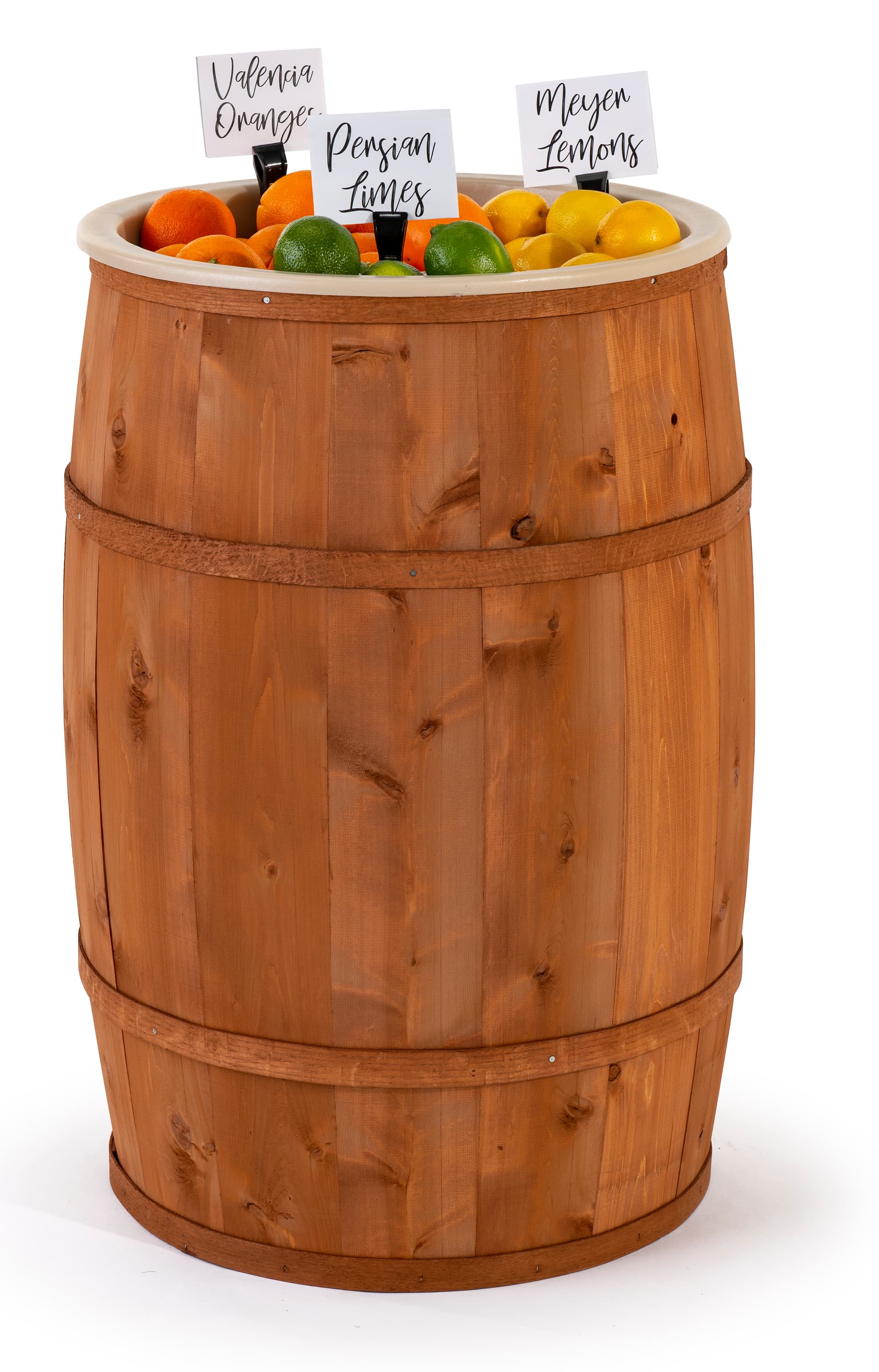 Food Grade Cedar Barrel | Removable Plastic Liner | Displays2Go