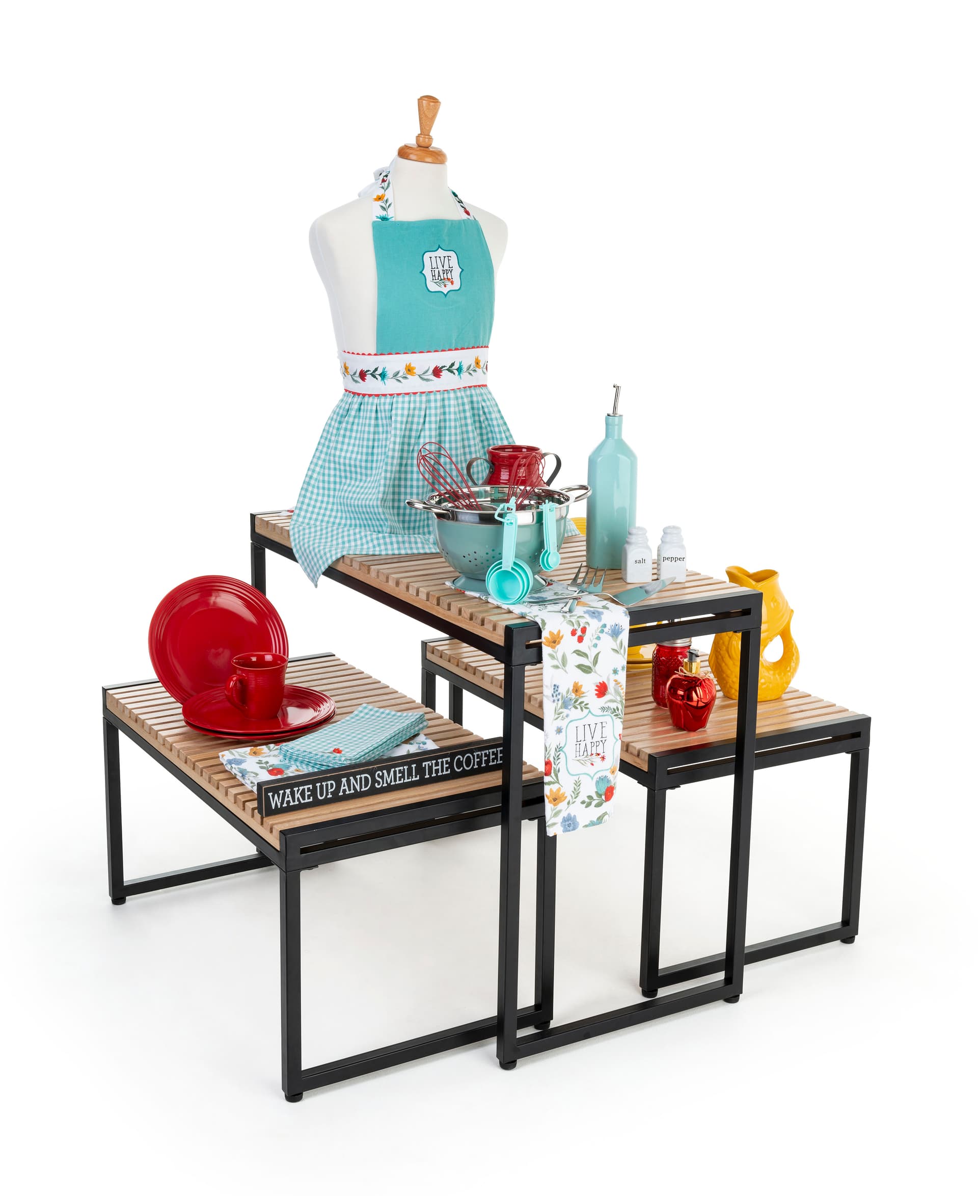 Large Nesting Tables | Set of 3 Slatted Natural Wood Finish | Displays2Go