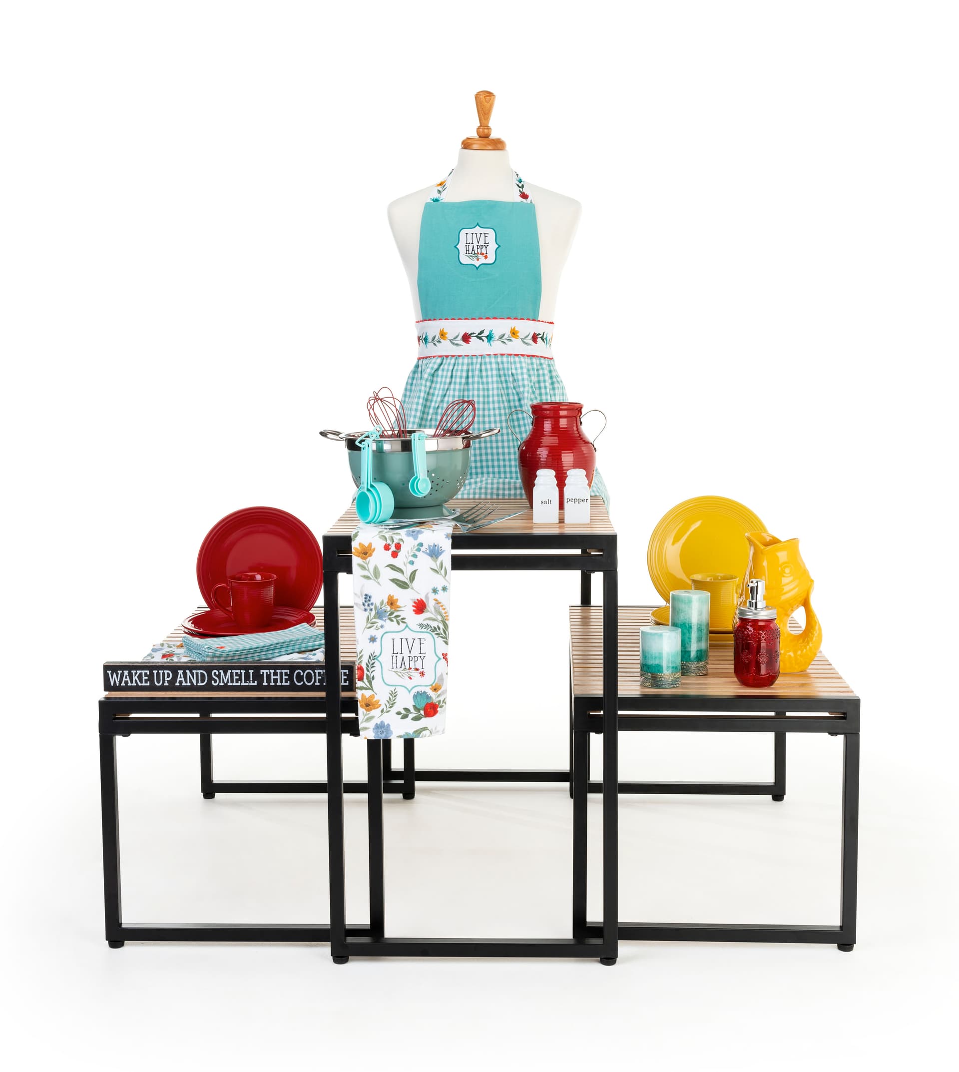 Large Nesting Tables | Set of 3 Slatted Natural Wood Finish | Displays2Go