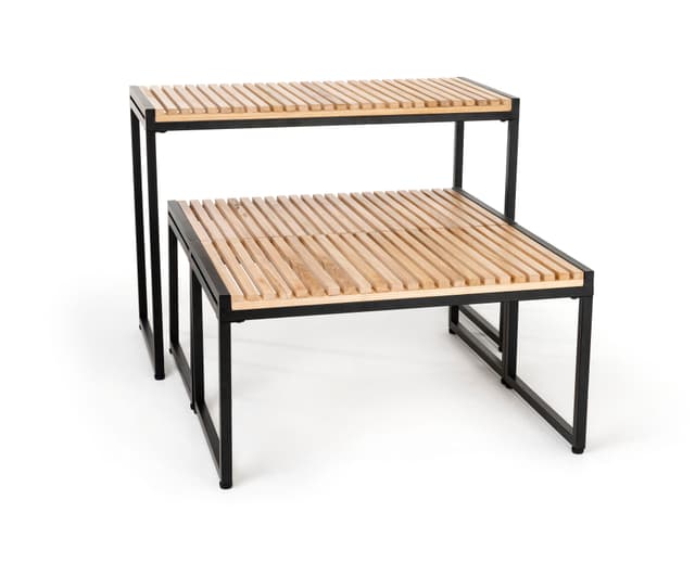 Large Nesting Tables | Set of 3 Slatted Natural Wood Finish | Displays2Go