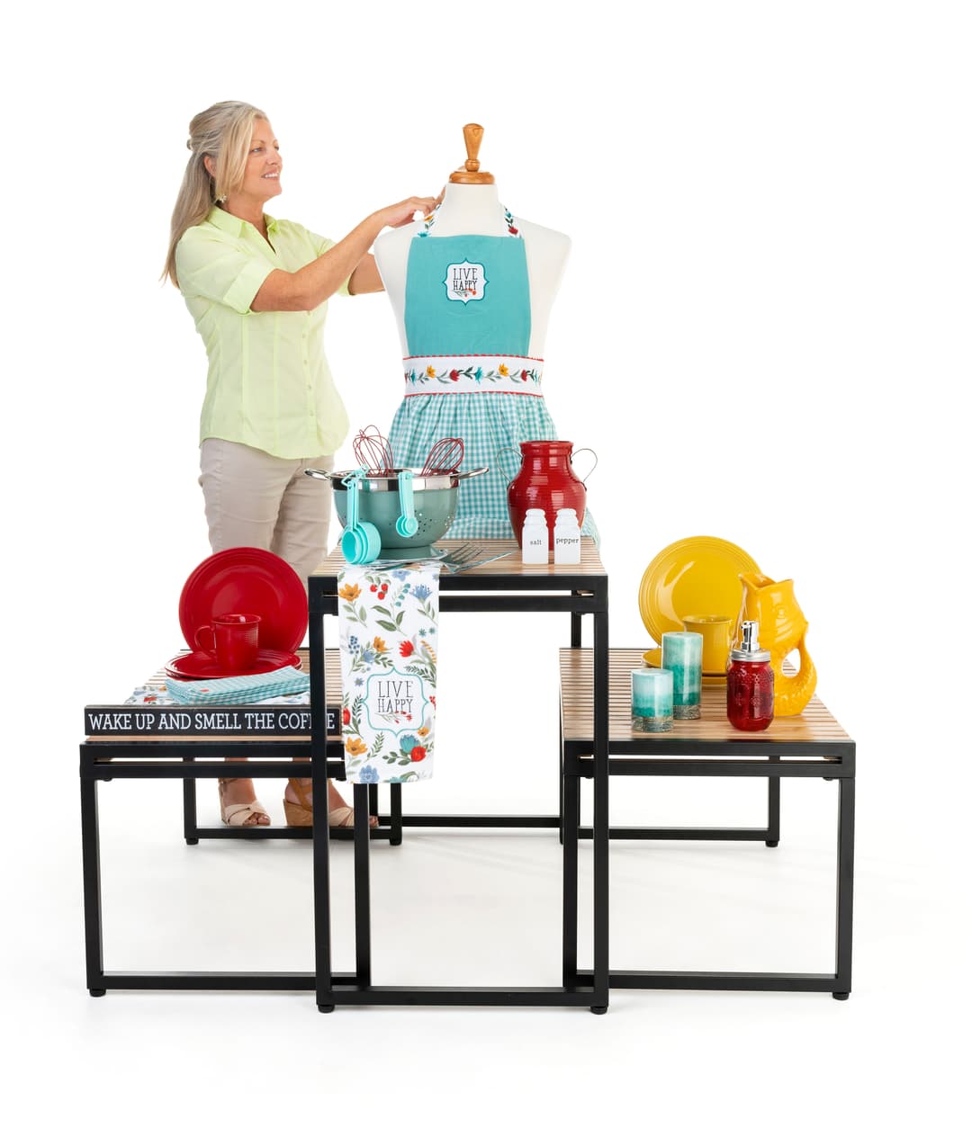 Large Nesting Tables | Set of 3 Slatted Natural Wood Finish | Displays2Go