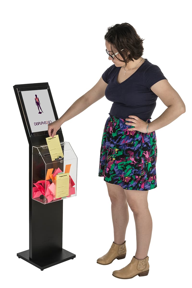 Black Floor Standing Charity Box | Locking Lid | Displays2Go