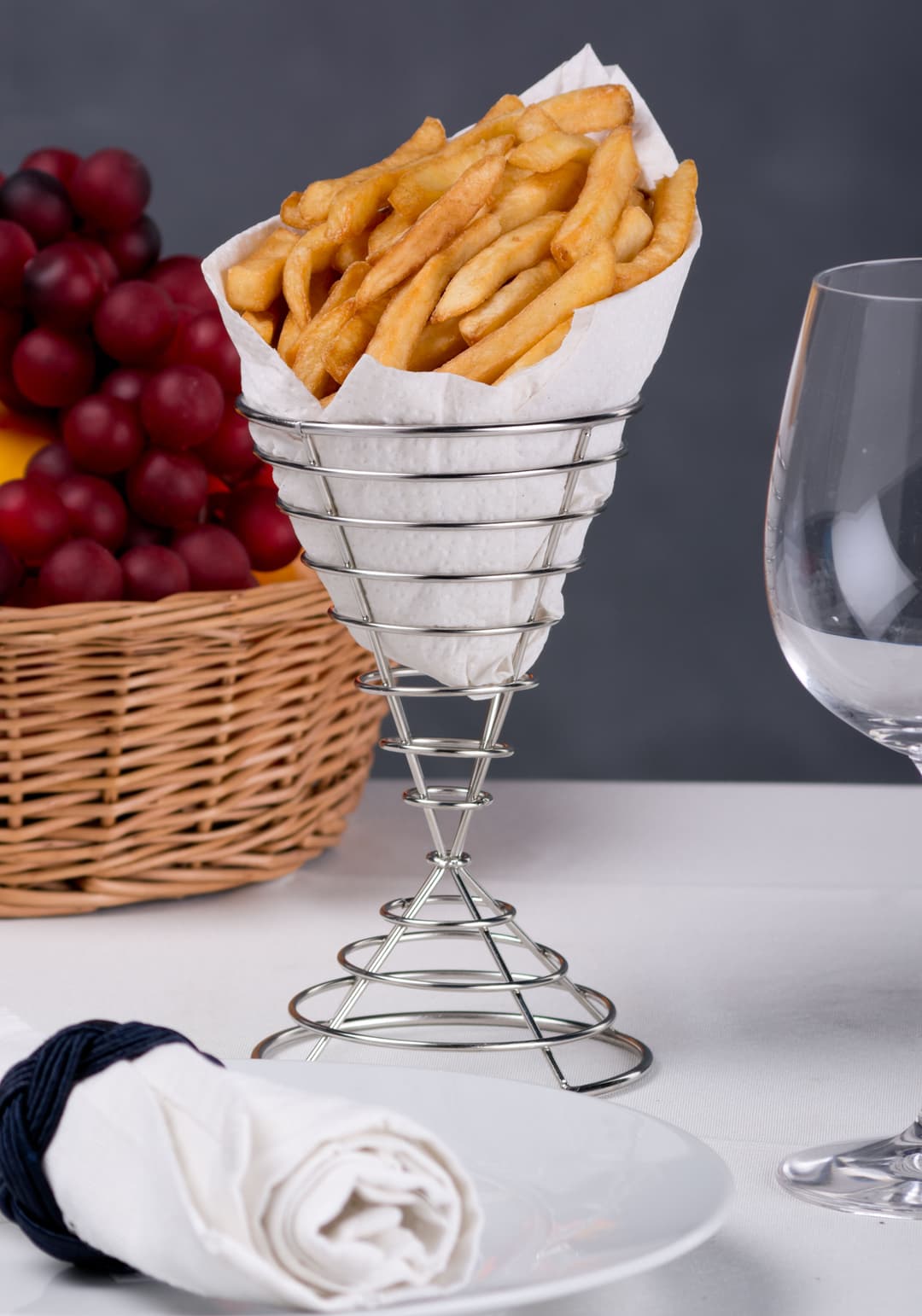 Holder For French Fries | Silver Finished Stainless Steel | Displays2Go