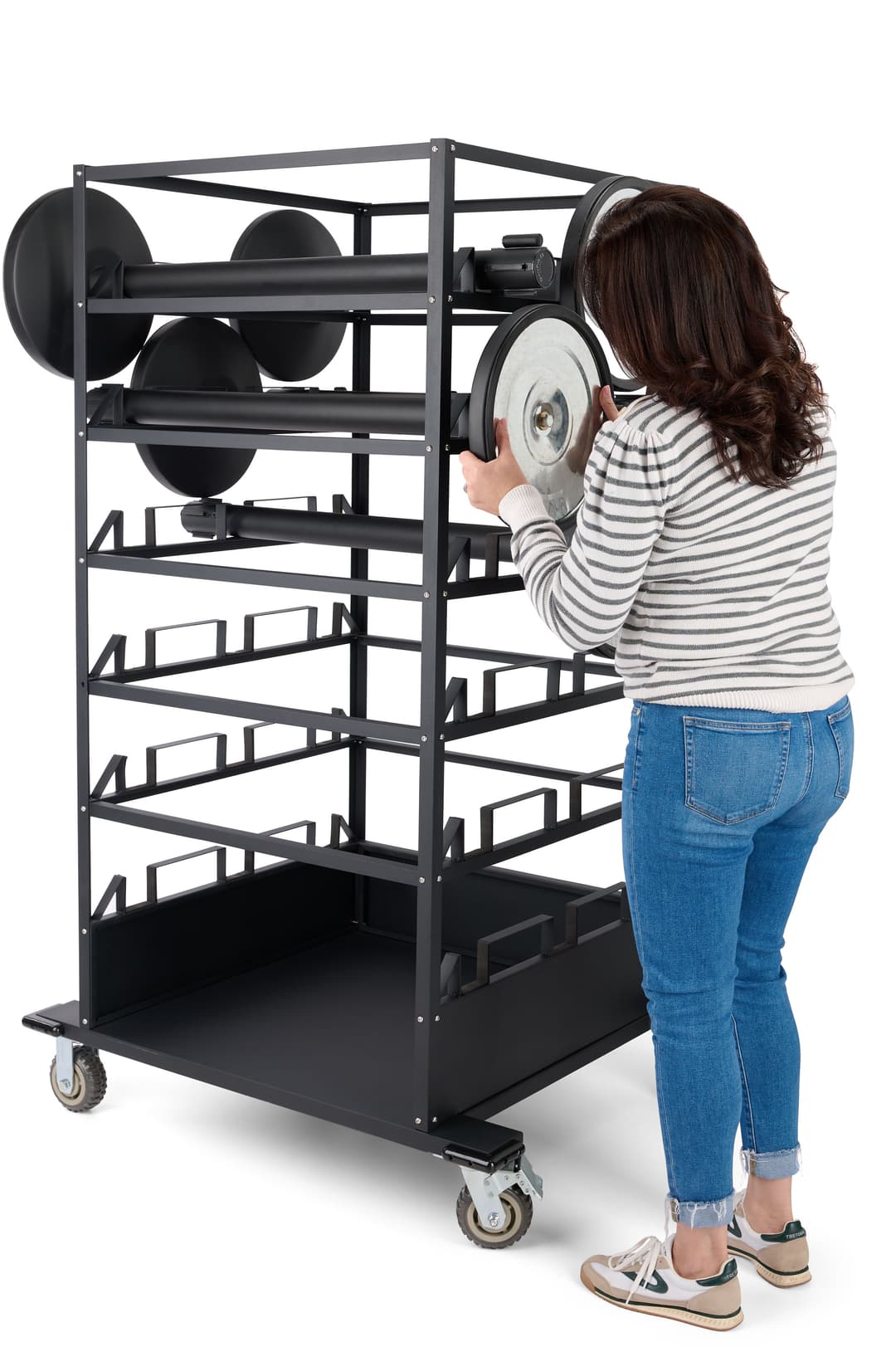 Mobile Stanchion Cart | Vertical Storage and Locking Casters | Displays2Go