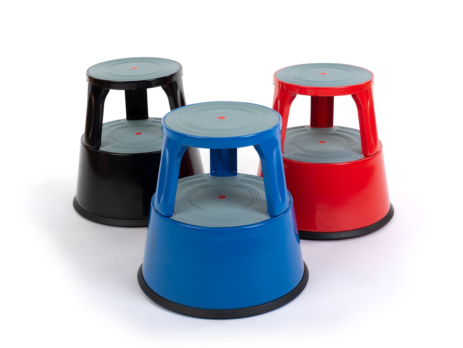 Round Rolling Step Stool | 17" Tall 2-Tier Red Steel | Displays2Go